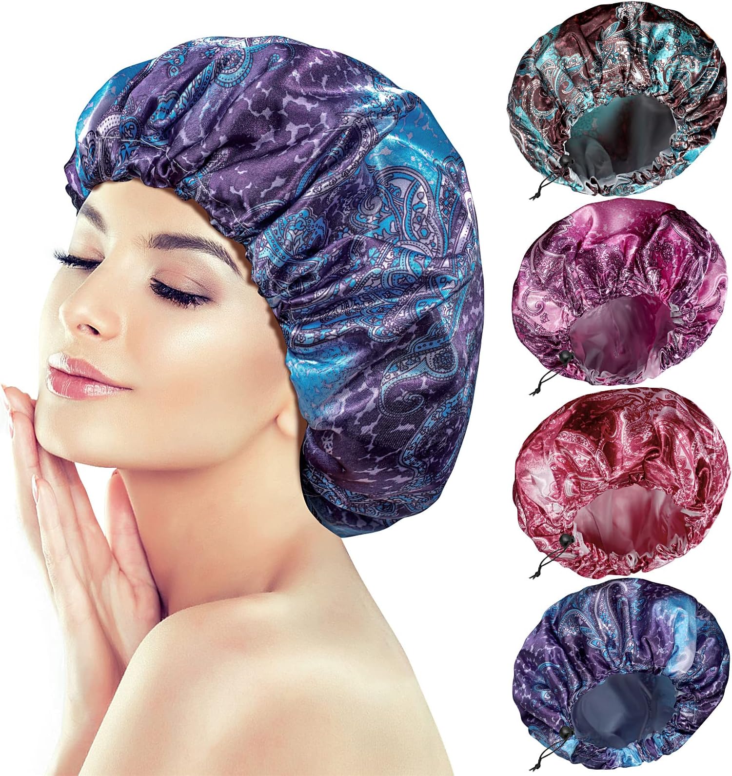 Amazon.com : Reusable Shower Cap & Bath Cap, Lined, Oversized ...