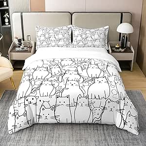 Amazon.com: jejeloiu Cat Duvet Cover 100% Cotton Twin Size Cats Print ...