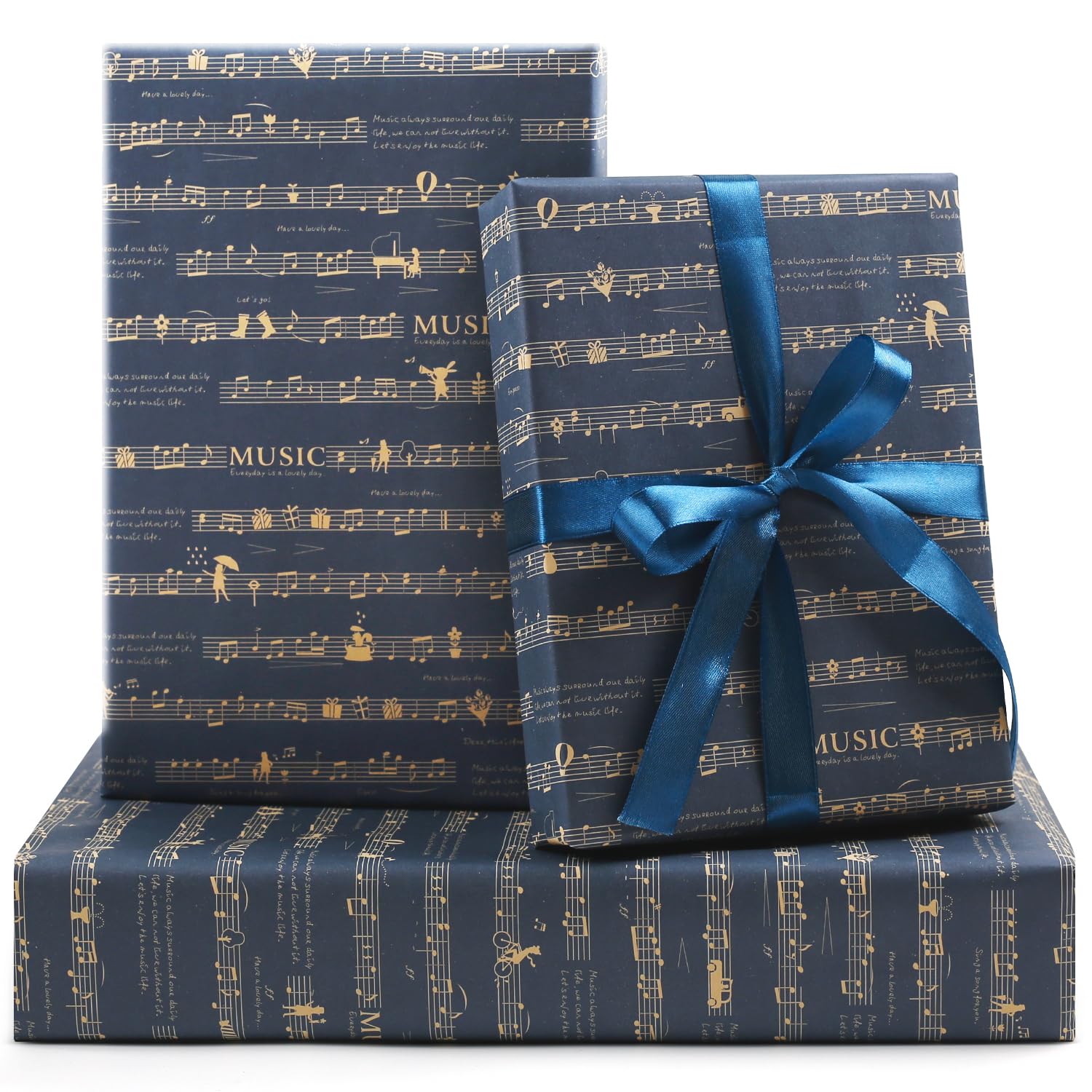 Amazon.com: NEPOG Music Wrapping Paper, 6 Sheets Black Musical Notation ...