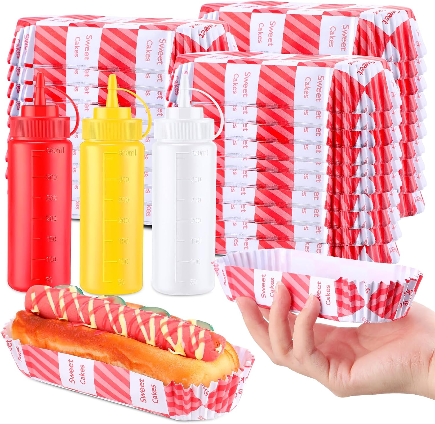 Amazon.com: Zhehao 500Pcs 6'' Hot Dog Trays and 3Pcs 12oz Plastic Squeeze Bottles Disposable ...