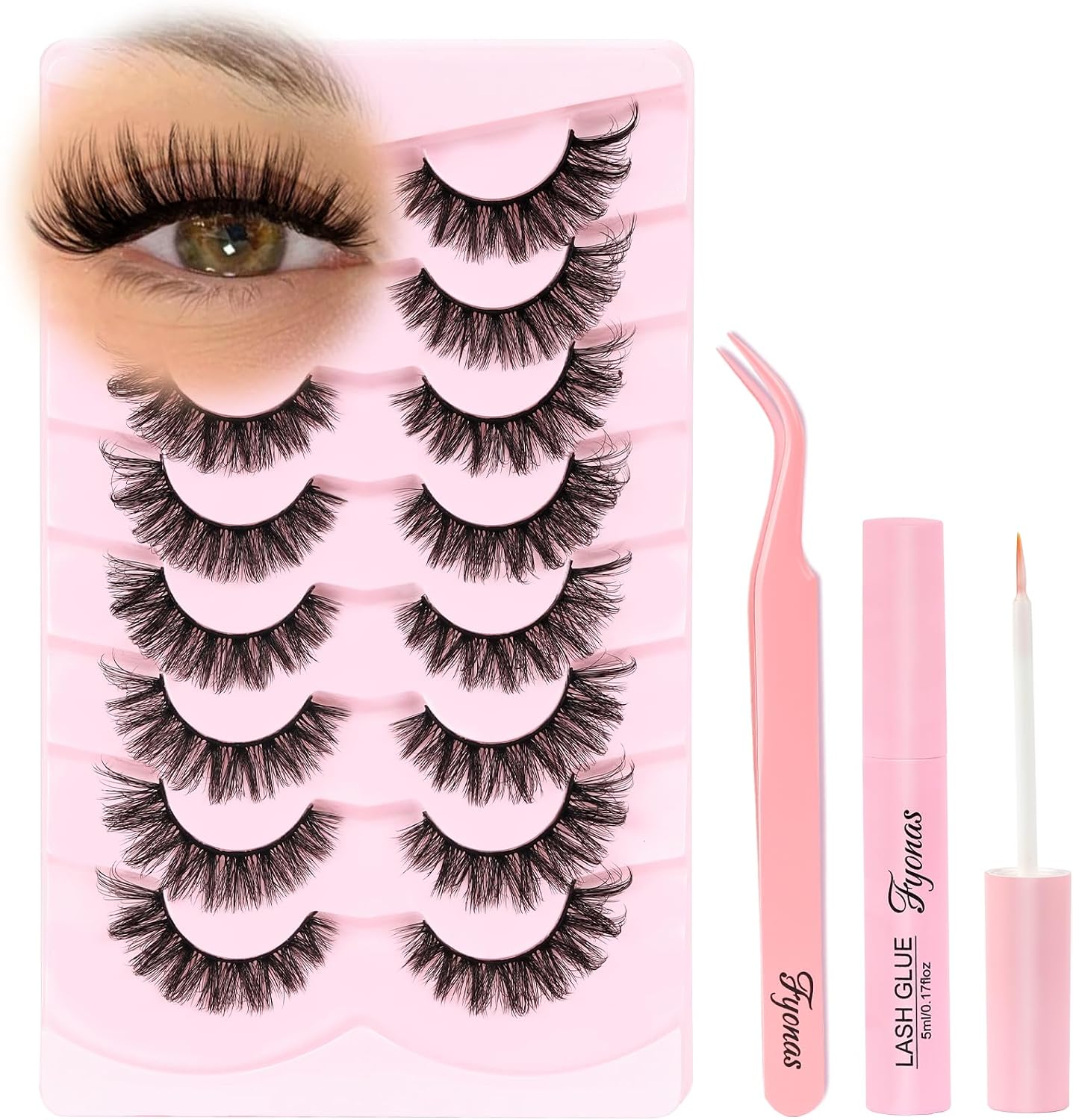 Fyonas Cat Eye Lashes Wispy False Eyelashes Fluffy Faux Mink Lashes 8 ...