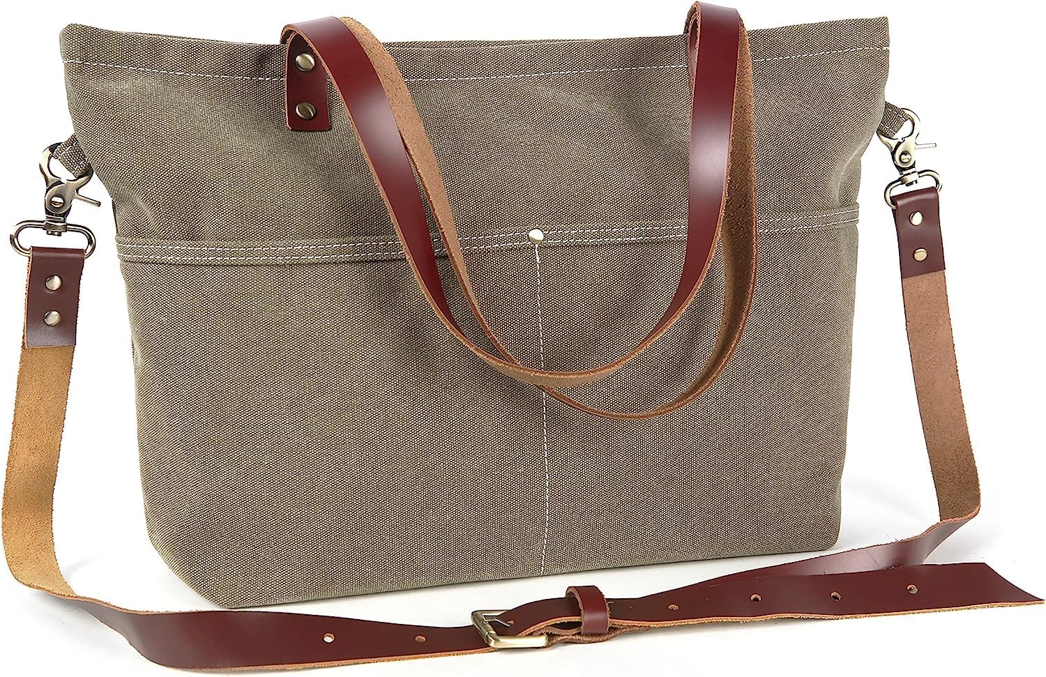 Amazon.com: Leather Canvas Tote Bag for Women Canvas Leather Handbags ...