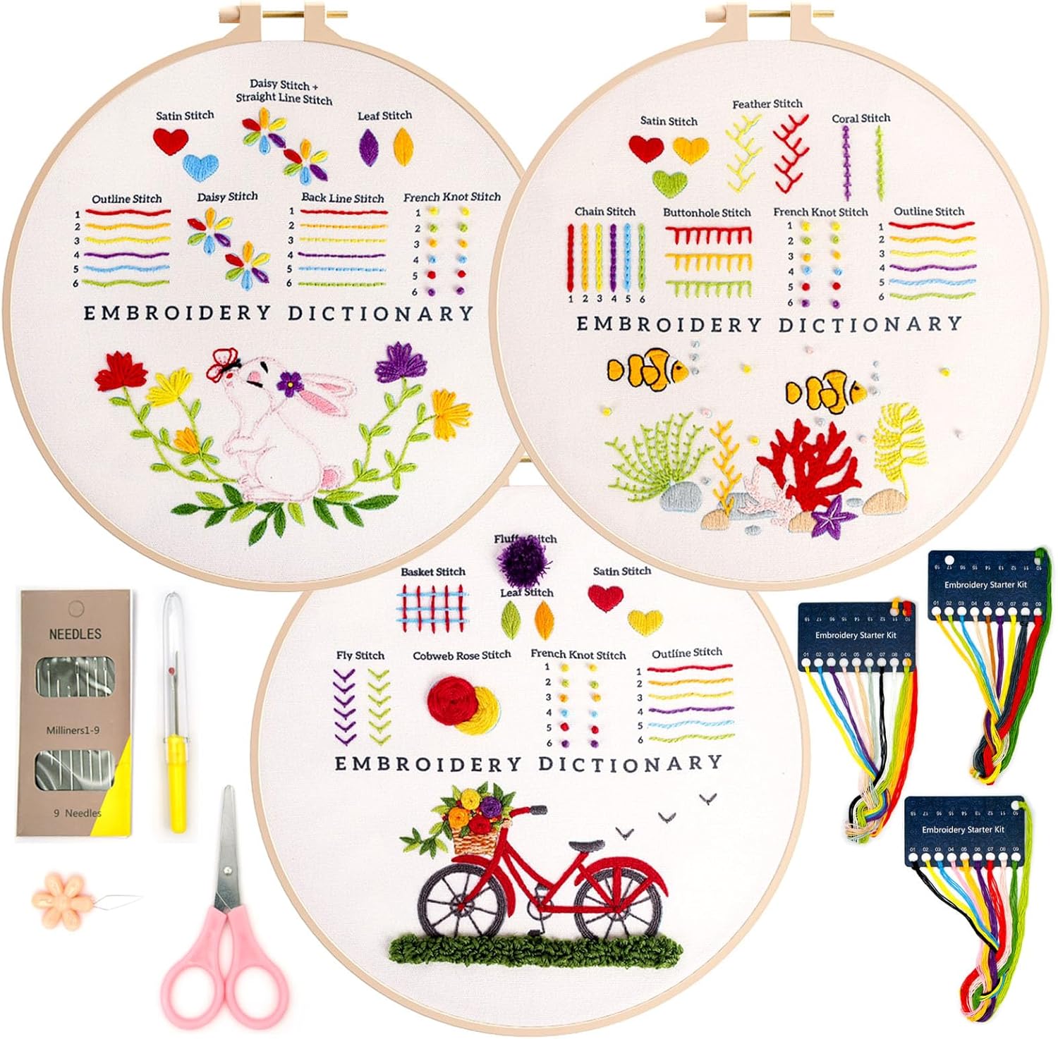 Amazon.com: ZWZRAFT 3 Sets Embroidery Kit for Beginners, Beginner ...