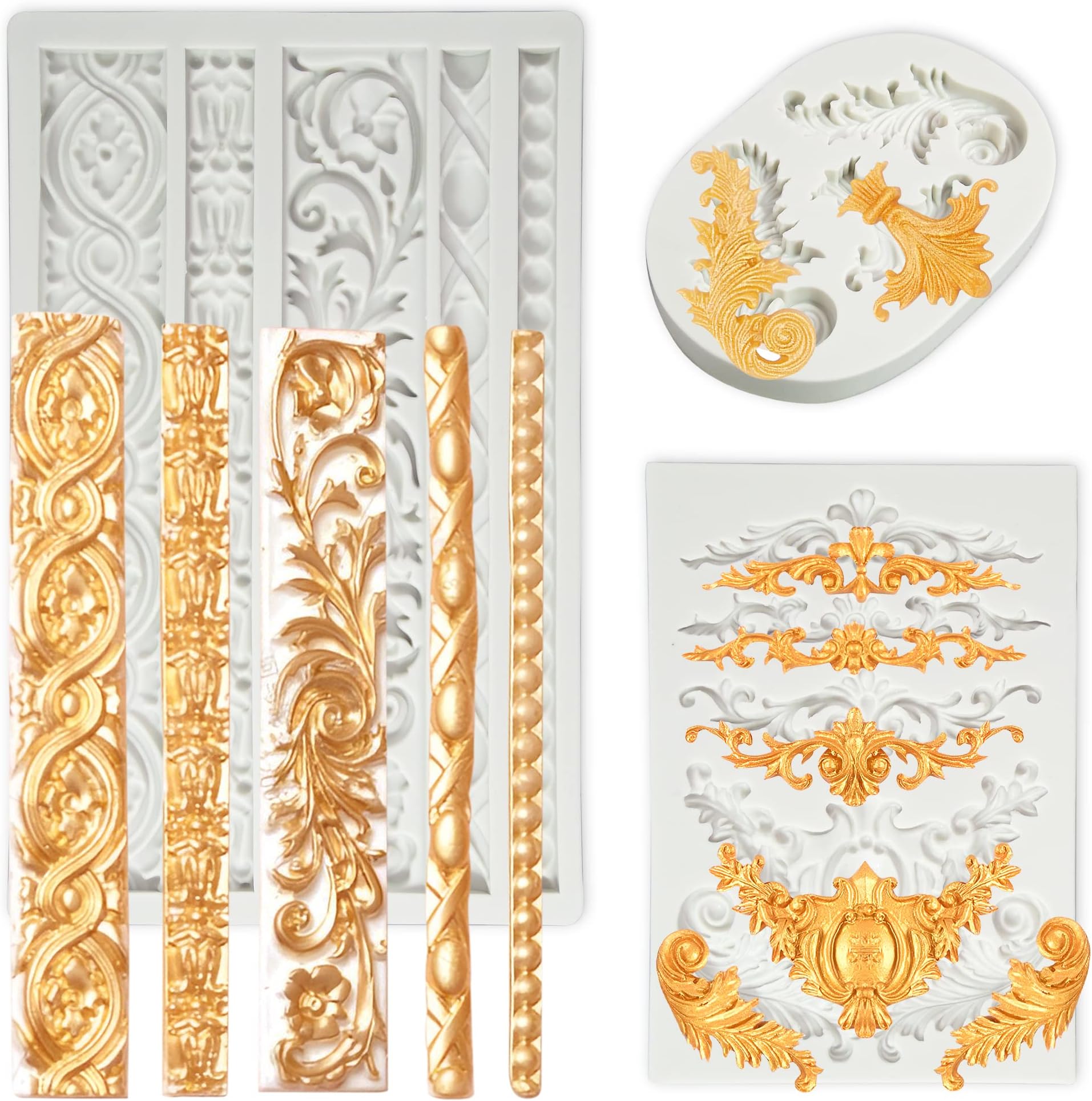 Amazon.com: GROWTAIL Baroque Fondant Border Mold, 5 Pcs Scroll Lace ...