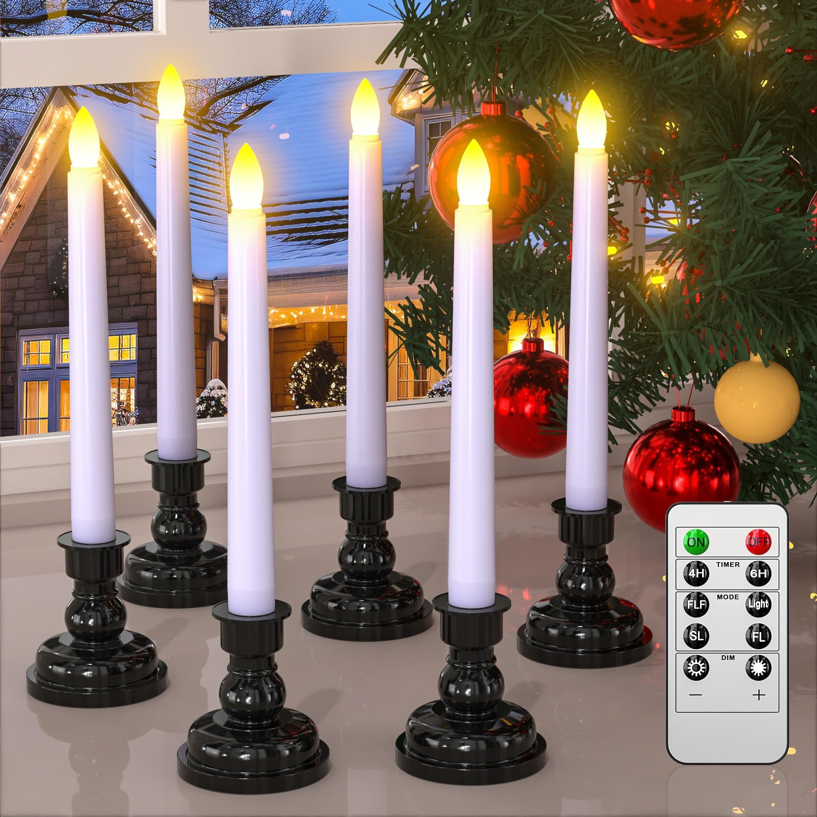 PChero LED Taper Candles with Timers, 6 Pack Flameless Battery Operated ...
