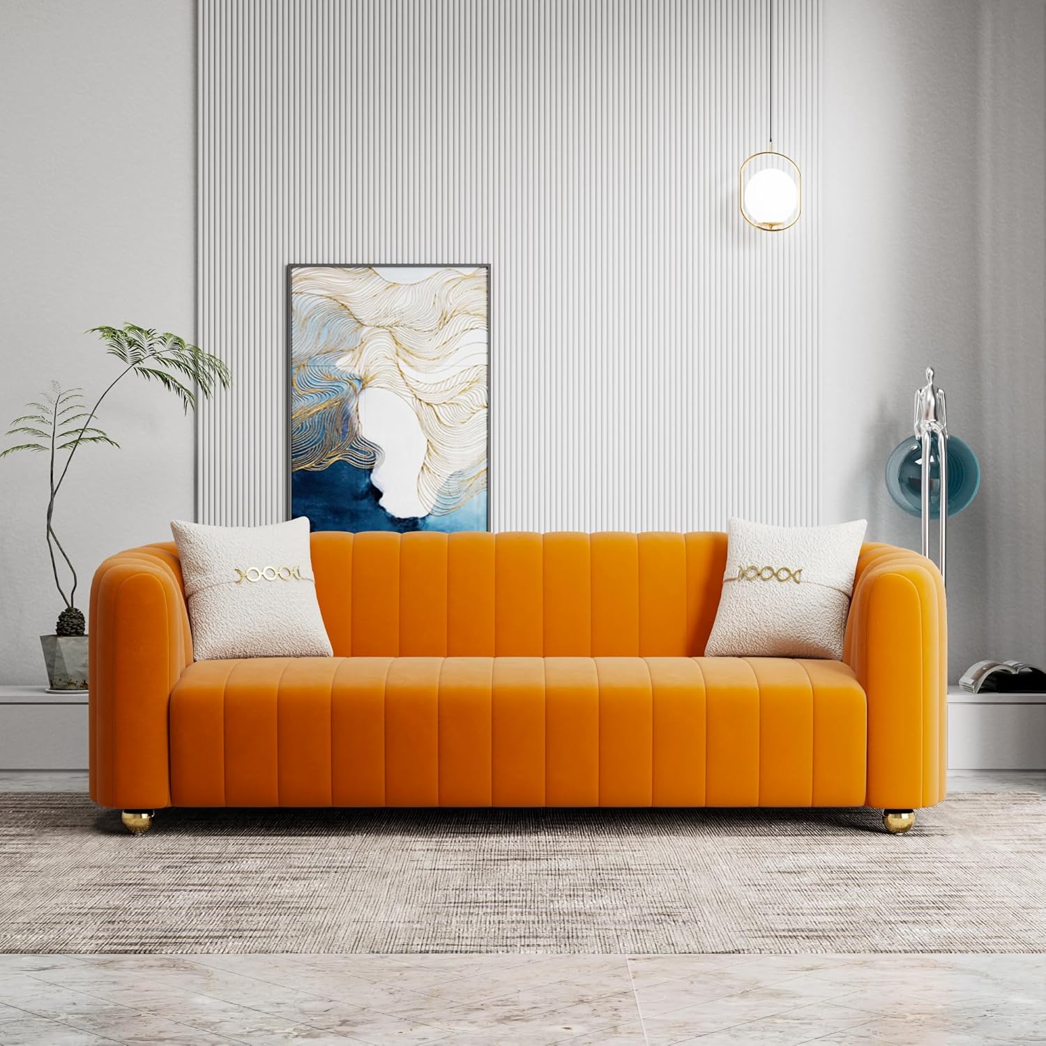 Amazon.com: Moxoq Modern Orange Velvet Couch for Living Room, 83.46 ...