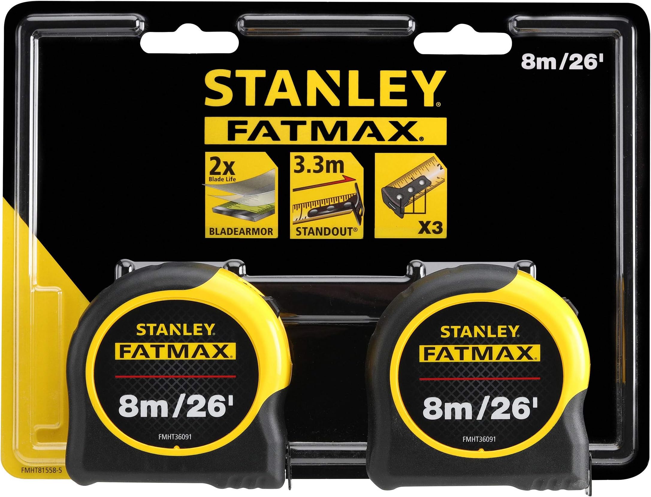 Stanley Tools FatMax Classic Tape Twin Pack 8m/26ft (Width 32mm ...