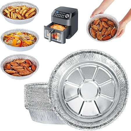 BYKITCHEN Air Fryer Round Aluminum Foil Trays, 30 Pack, 8.5 Inch Air ...