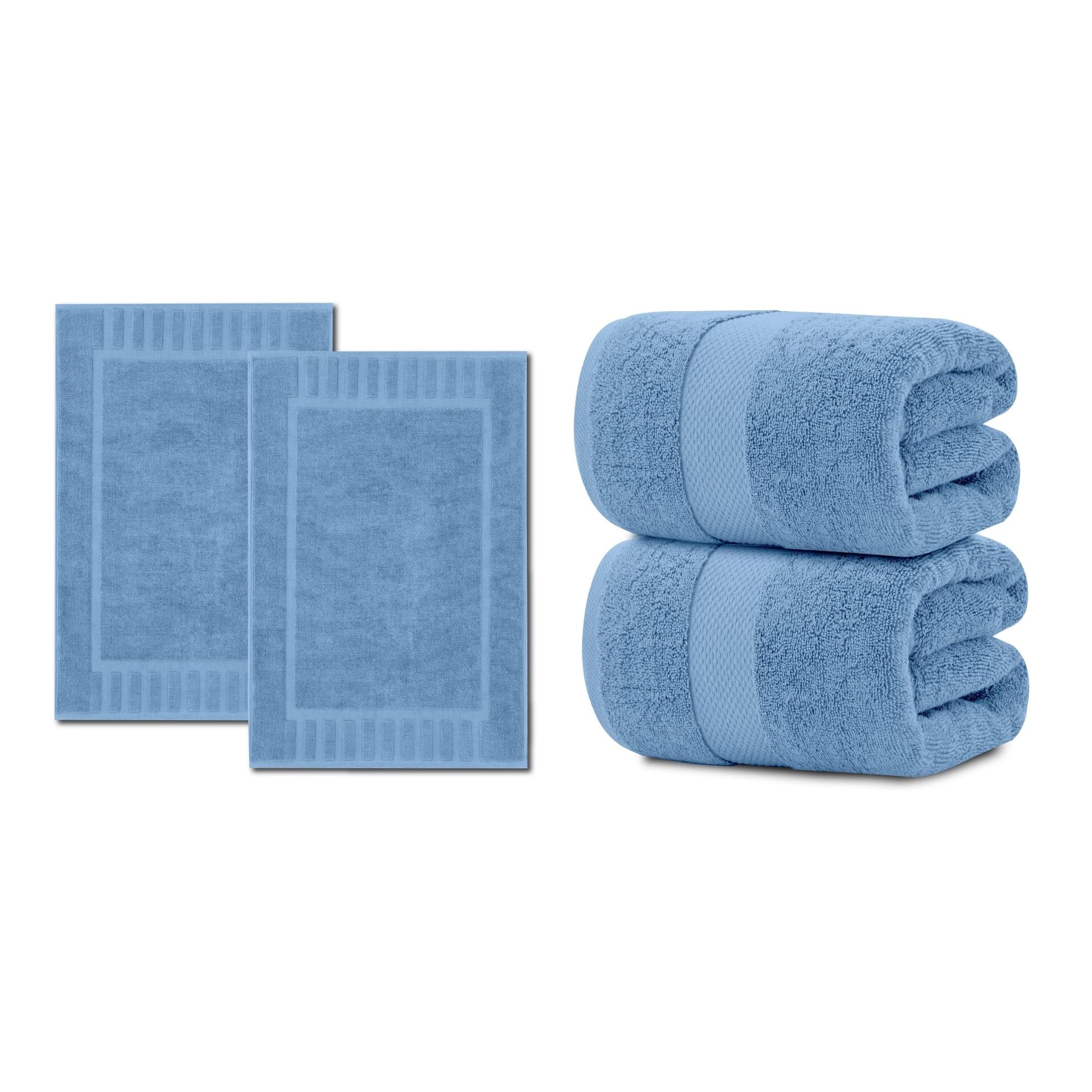 Amazon.com: White Classic 2 Luxury Light Blue Bath Mats 22 x 34 and 2 ...