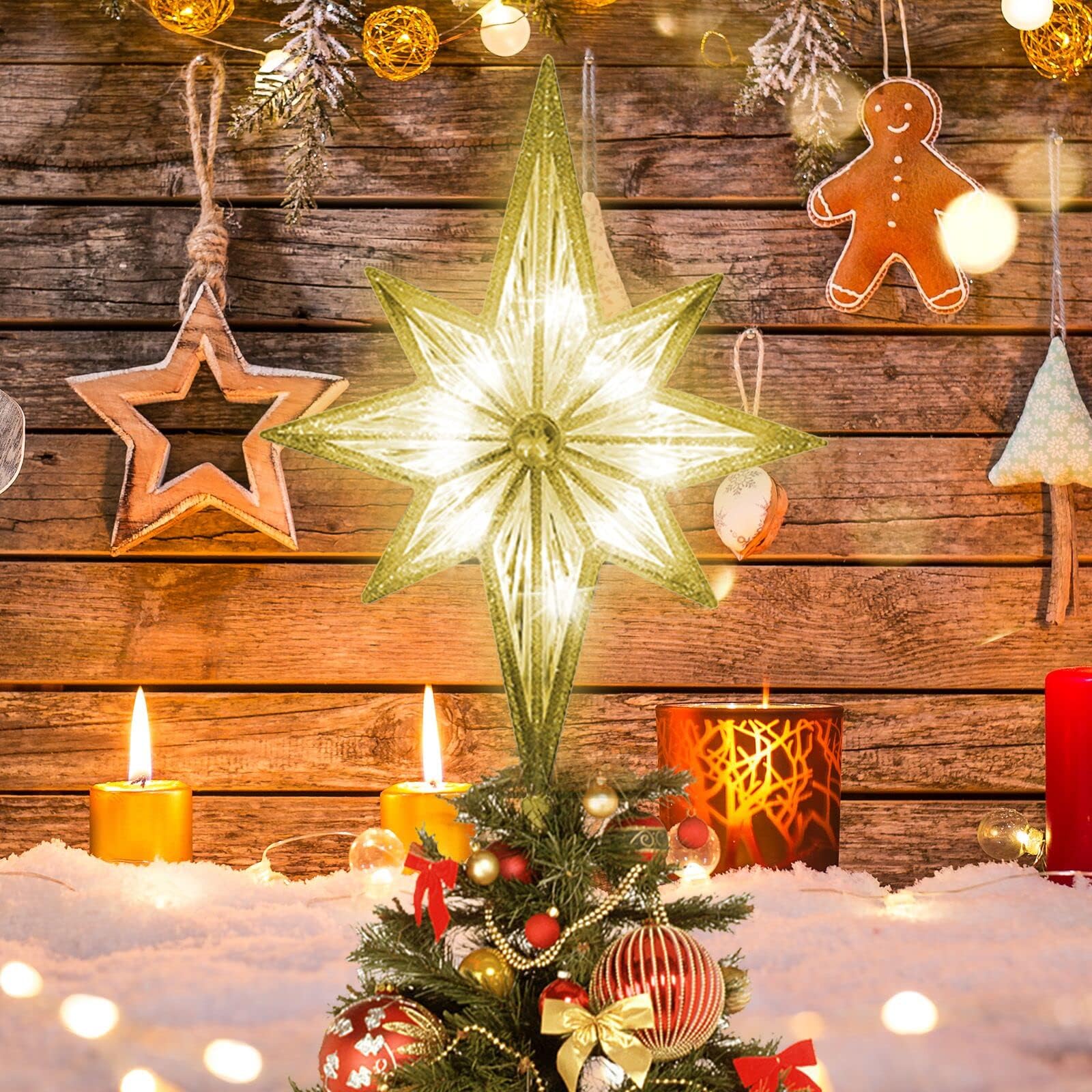 Amazon.com: GLOWNOVA 16 LED Bethlehem Star Christmas Tree Topper, 11in ...