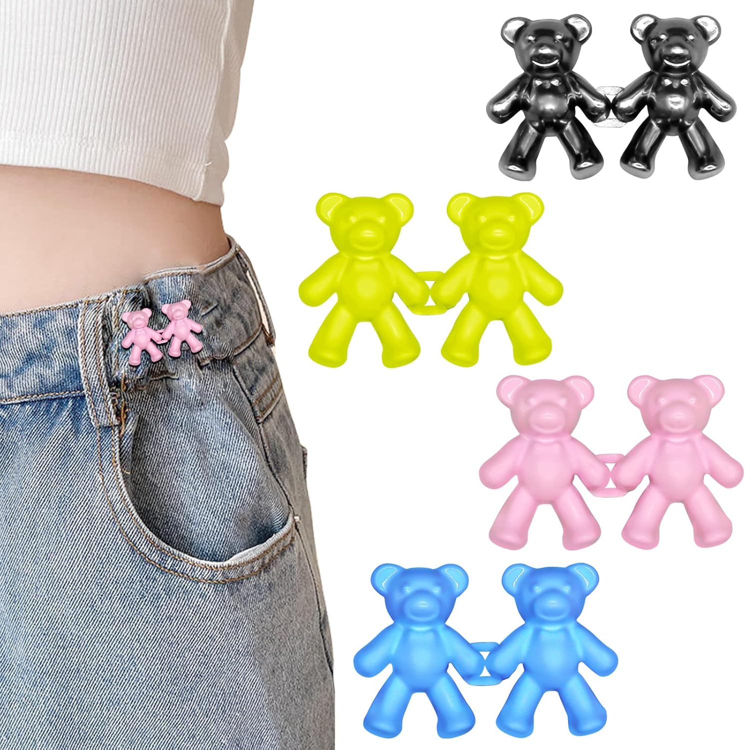 Amazon.com: 4 Pairs Bear Jean Buttons for Loose Jeans, Cute Bear No-sew ...