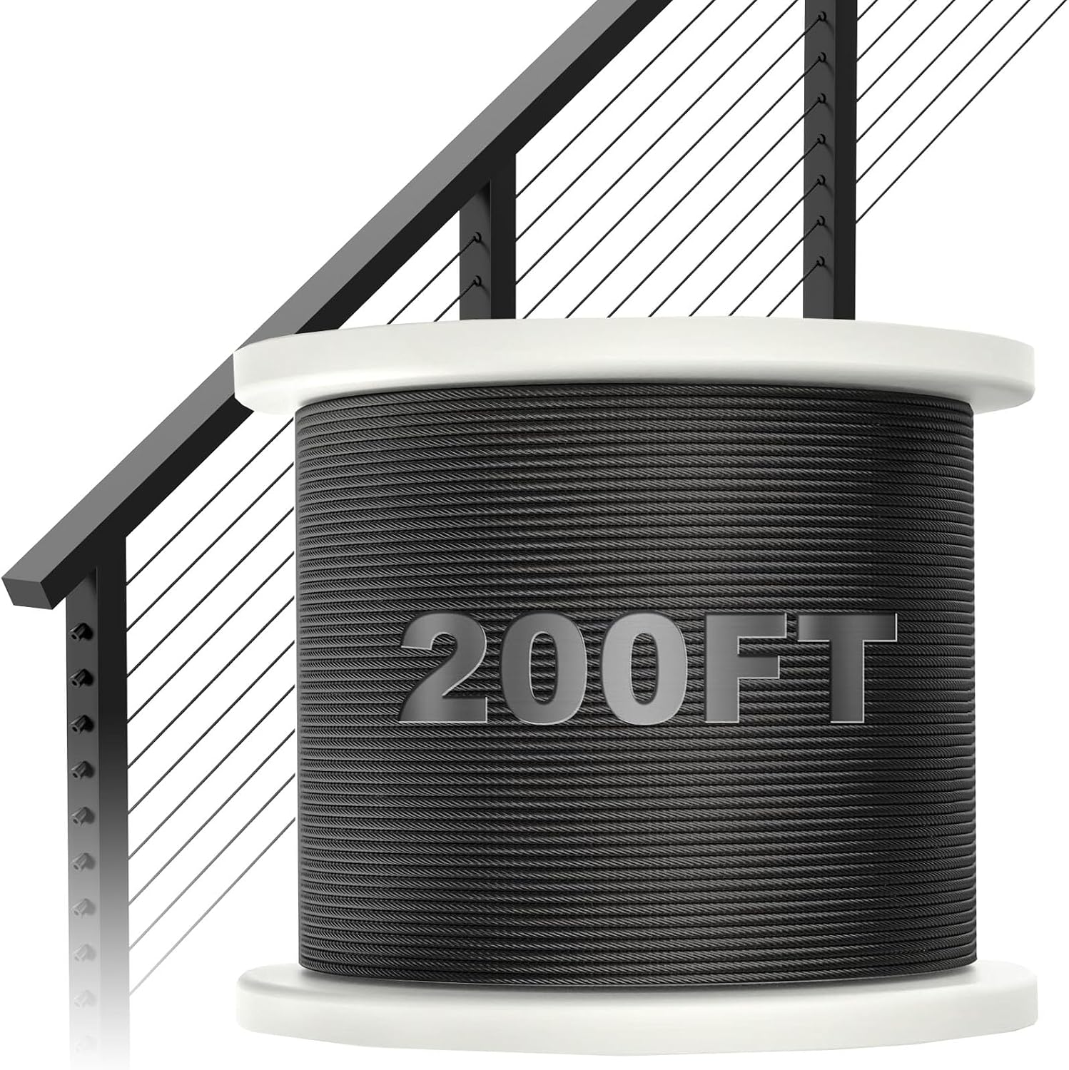 BLIKA 200FT 1/8" Black Stainless Steel Cable, T316 Marine Grade ...