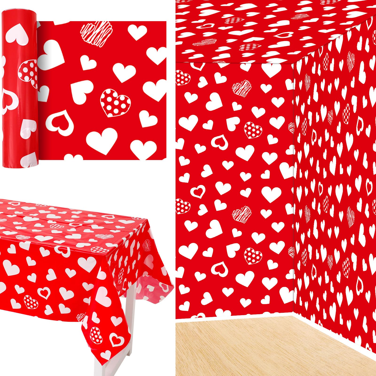 Amazon.com: Dandat 100 ft Long Valentine's Day Tablecloth Roll ...