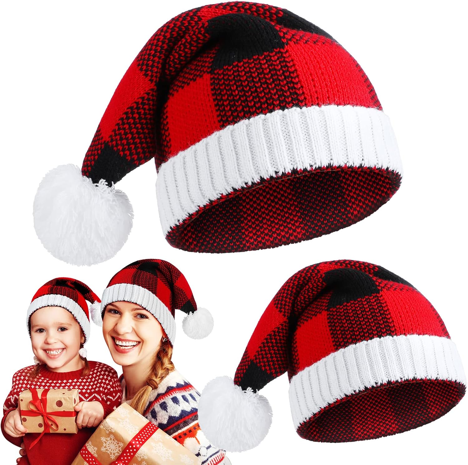 Amazon.com: 2 Pcs Santa Hats Family Matching Christmas Knit Hat Parent ...