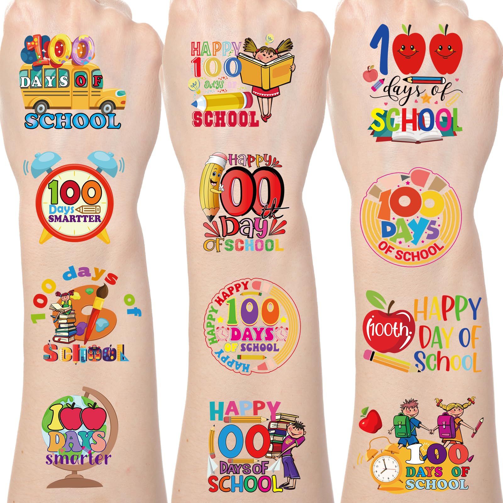 Amazon.com : 100 Days of School Tattoos Temporary - Yoyuspy 6sheets ...