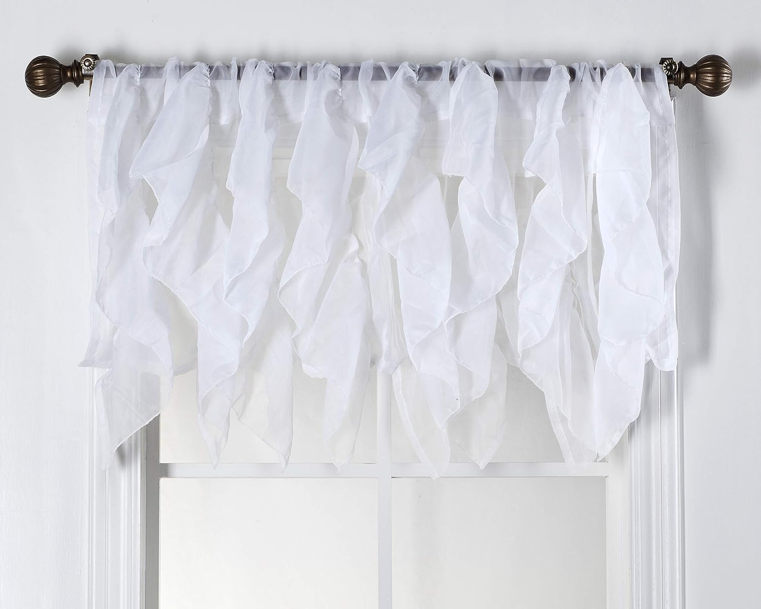 Amazon.com: Diamond Home 1PC Cascade White Shabby Chic Sheer Ruffled ...