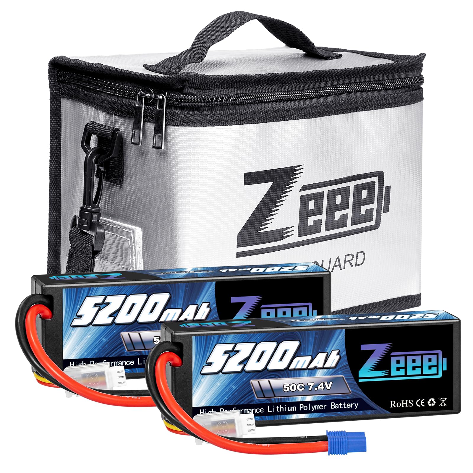 Amazon.com: Zeee 2S Lipo Battery 5200mAh 7.4V 50C Hard Case Battery EC3 ...