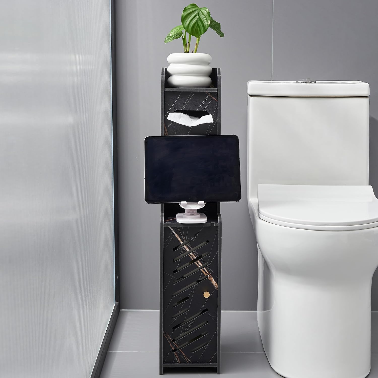 Amazon.com: Doxo Black Slim Toilet Paper Holder Stand, Bathroom Storage ...