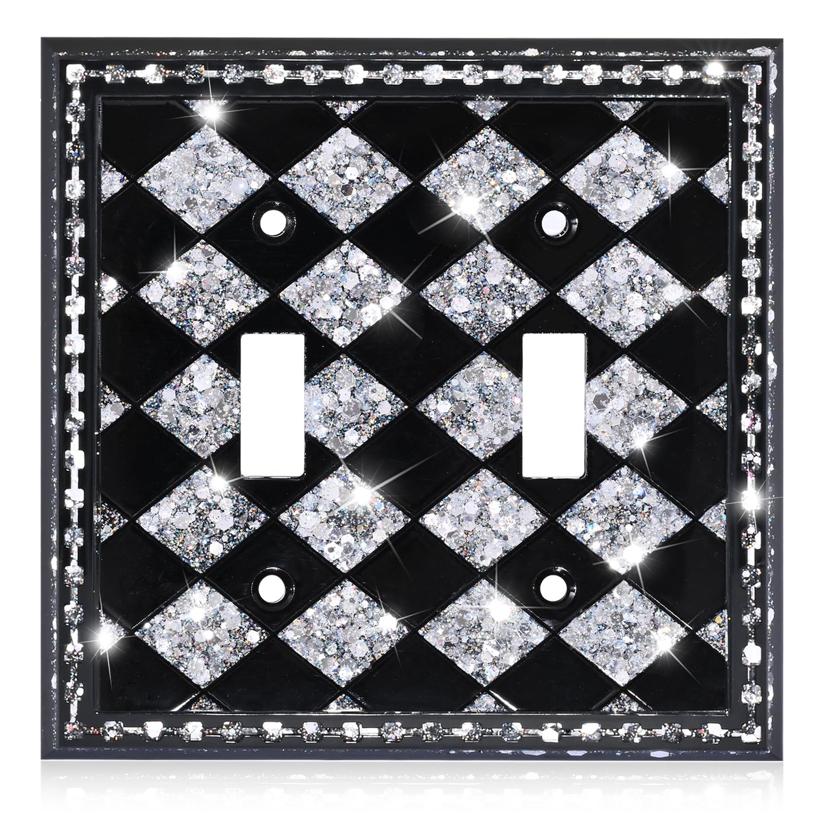 YNQIZKI Double Light Switch Cover,2 Gang Toggle Wall Plate,Black Bling ...