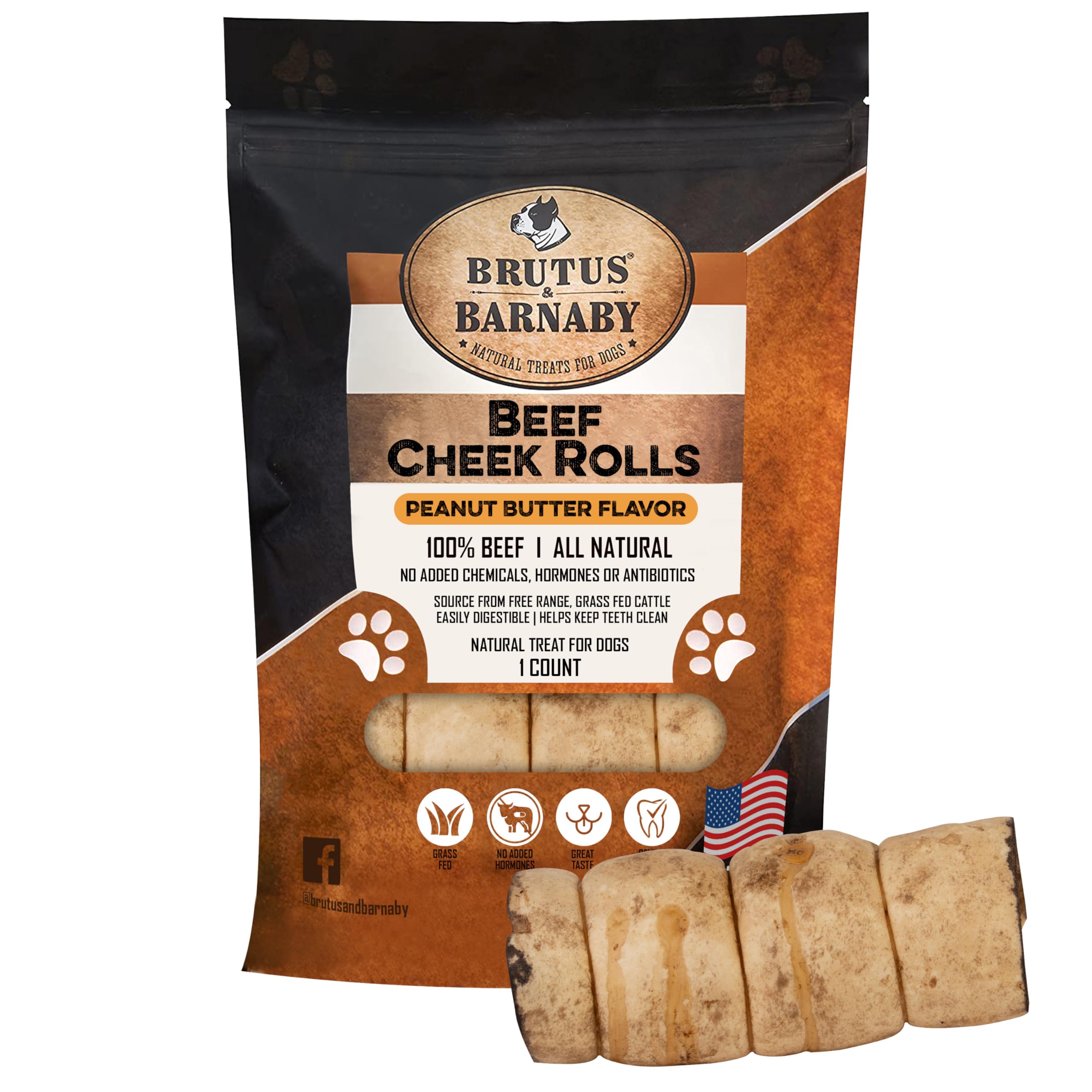 Amazon.com : Premium Beef Cheek Rolls for Dogs 5-7" - (3-Pack), Peanut ...