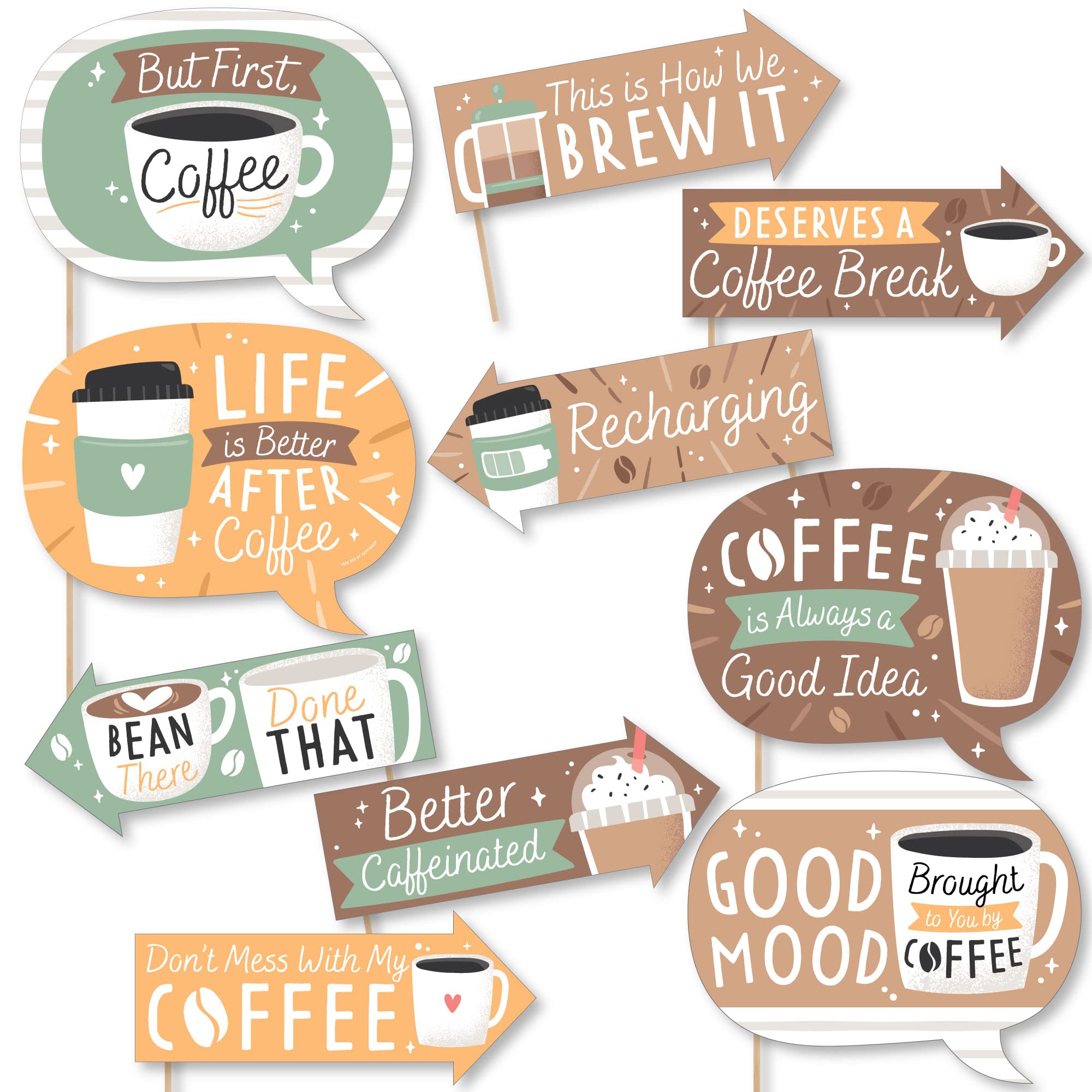 Amazon.com: Big Dot of Happiness Funny But First, Coffee - Cafe Themed ...