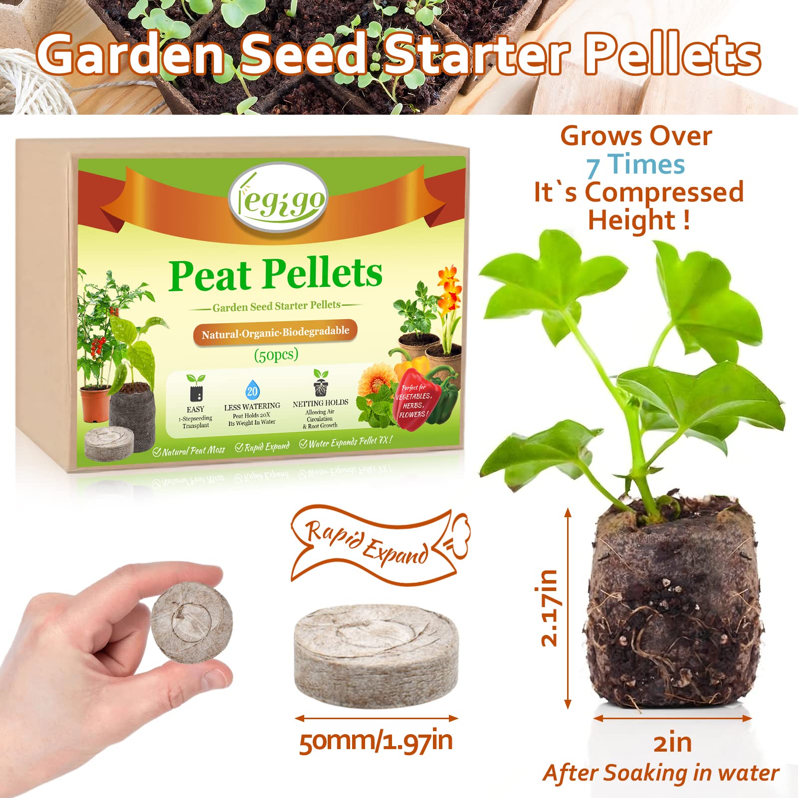 Snapklik.com : Legigo 50 Pcs 50mm Seed Starter Peat Pellets Pods For ...
