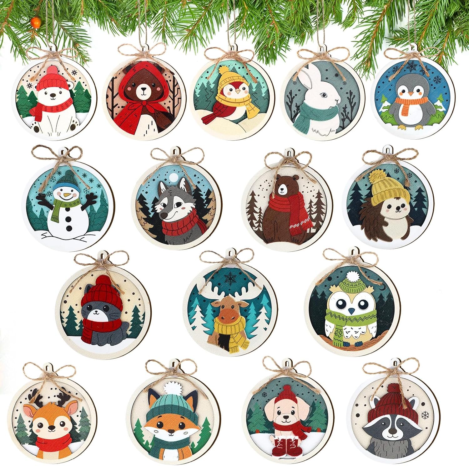 Amazon.com: Syhood 16 Pieces Christmas Woodland Animals Wooden Forest ...