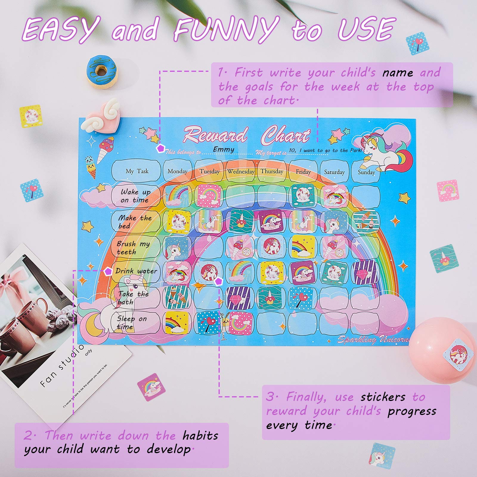 Buy 12 Pieces Unicorn Reward Chart with Stickers Includes 6 Pieces ...