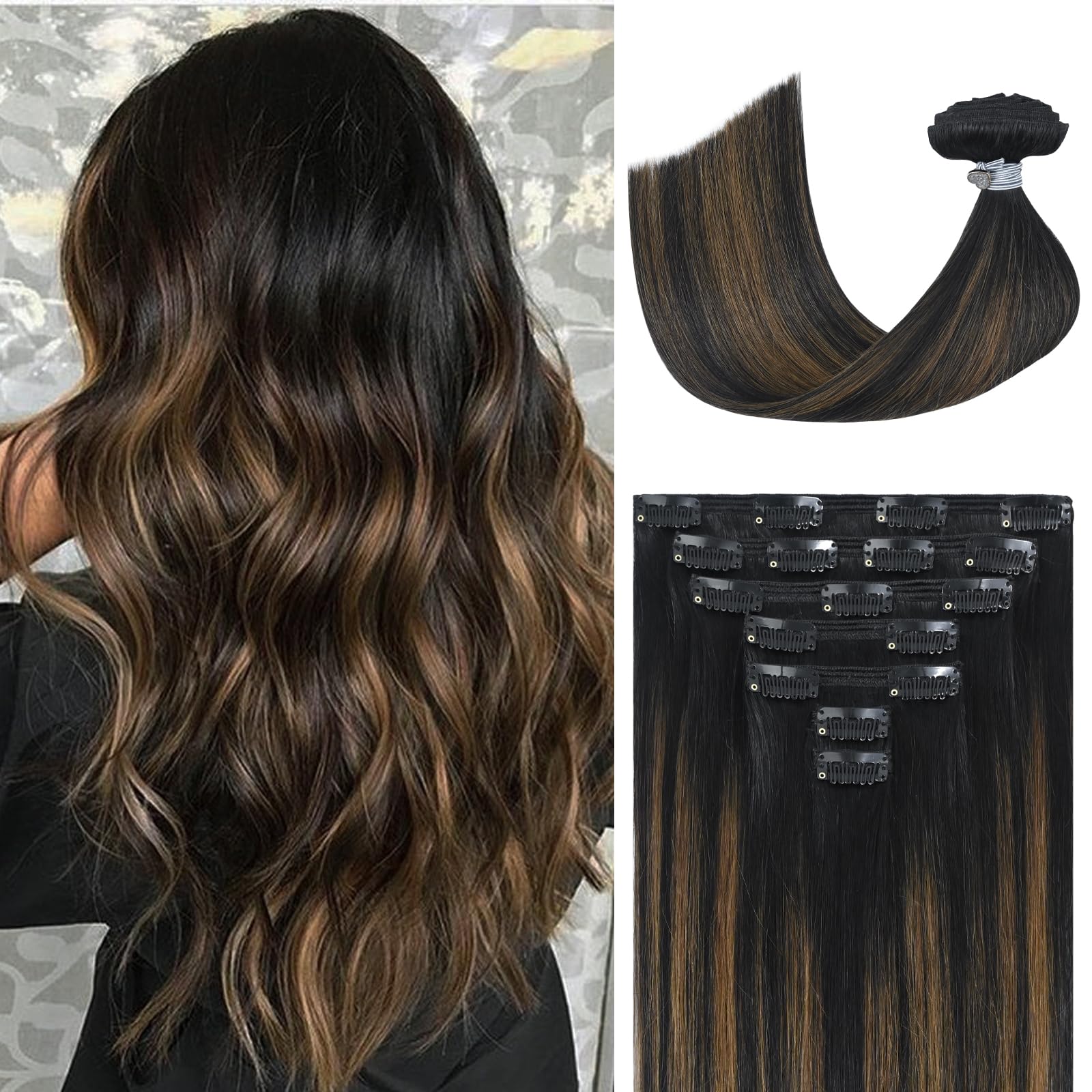 Amazon.com : Ukira Hair Extensions Real Human Hair Clip ins, Balayage ...