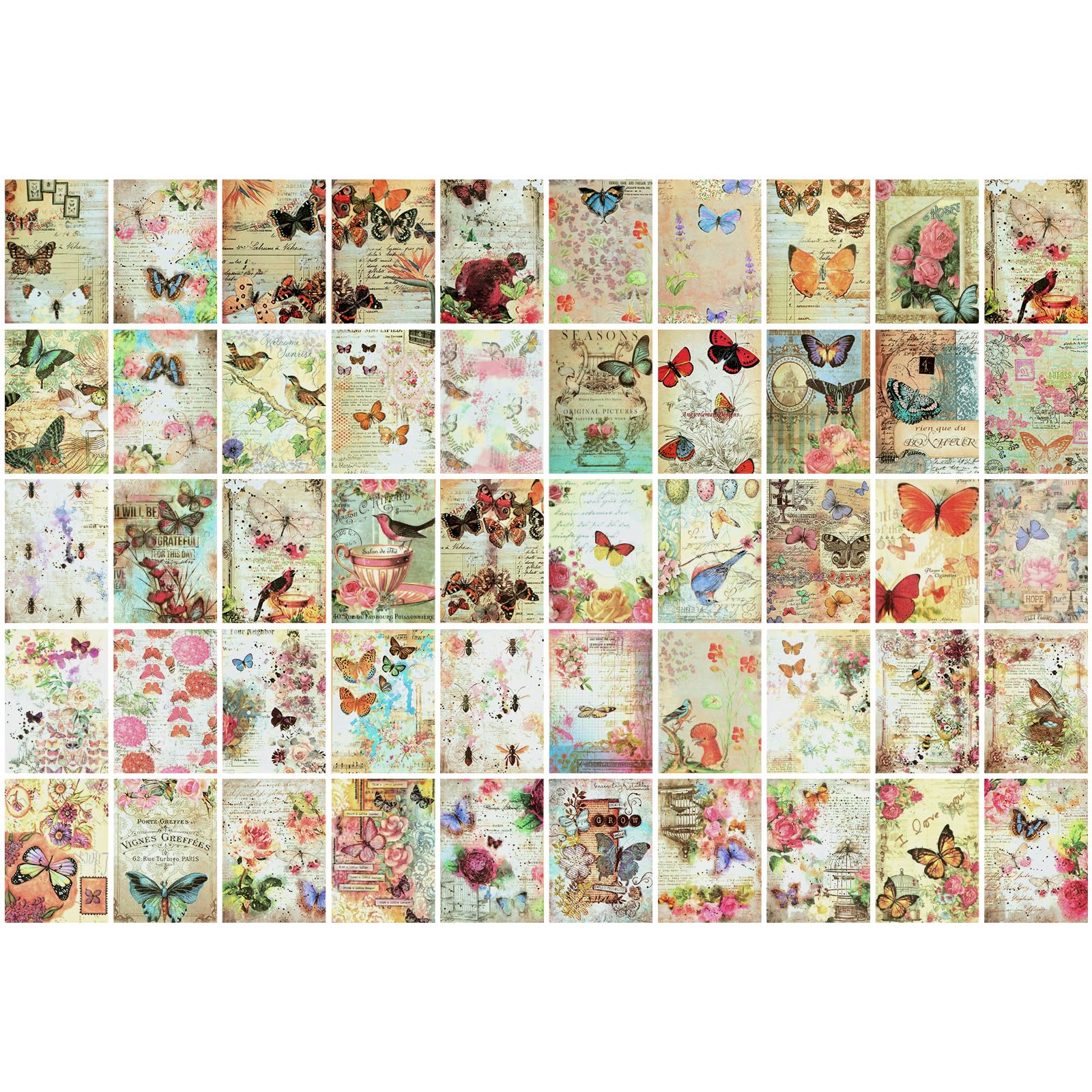 100 Sheets Vintage Scrapbook Paper, Decoupage Paper Sheets with Flowers ...