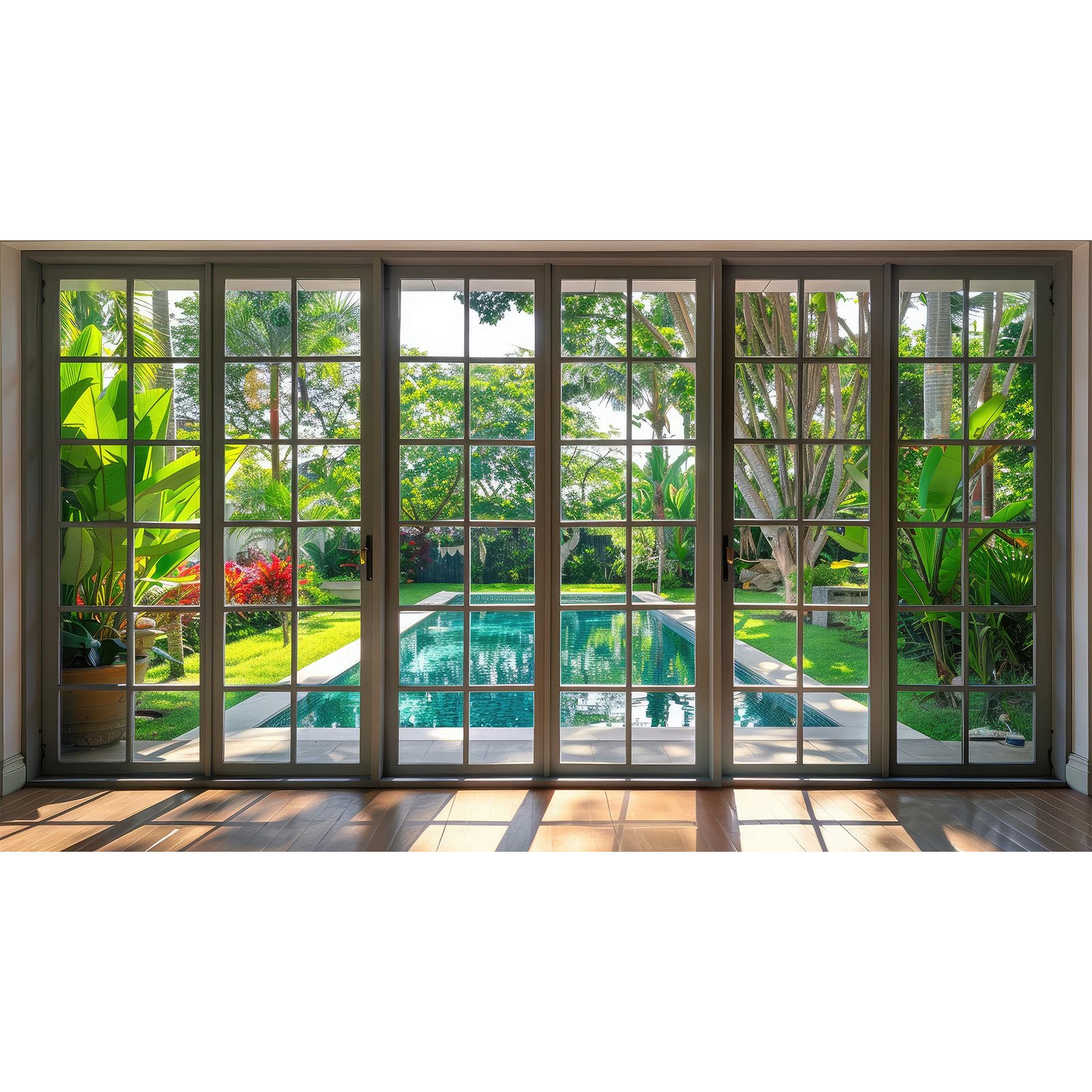 Amazon.com : Window Scenery Backdrop Windowsill Backyard with Pool and ...