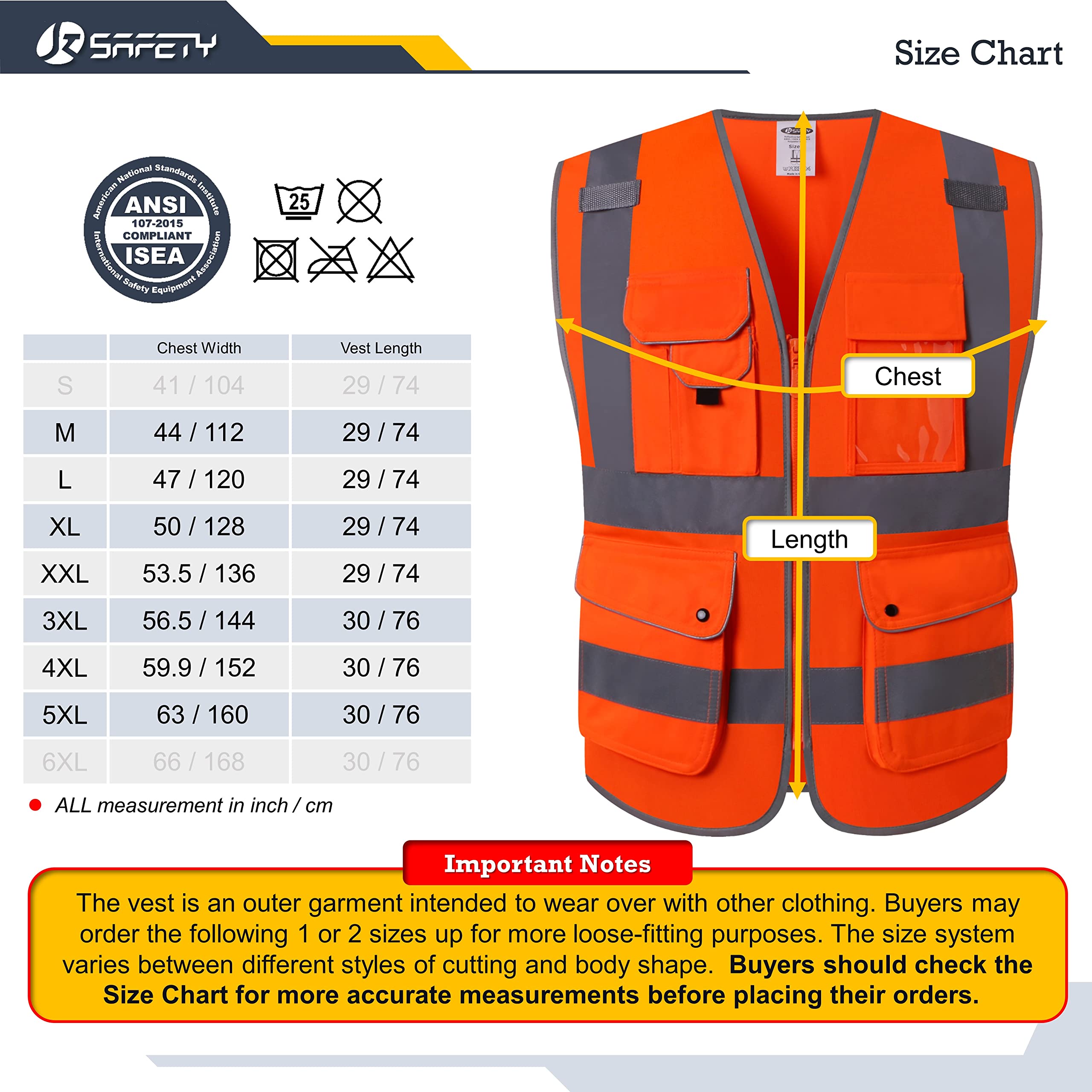 JKSafety 9 Pockets Class 2 High Visibility Zipper Front Safety Vest ...