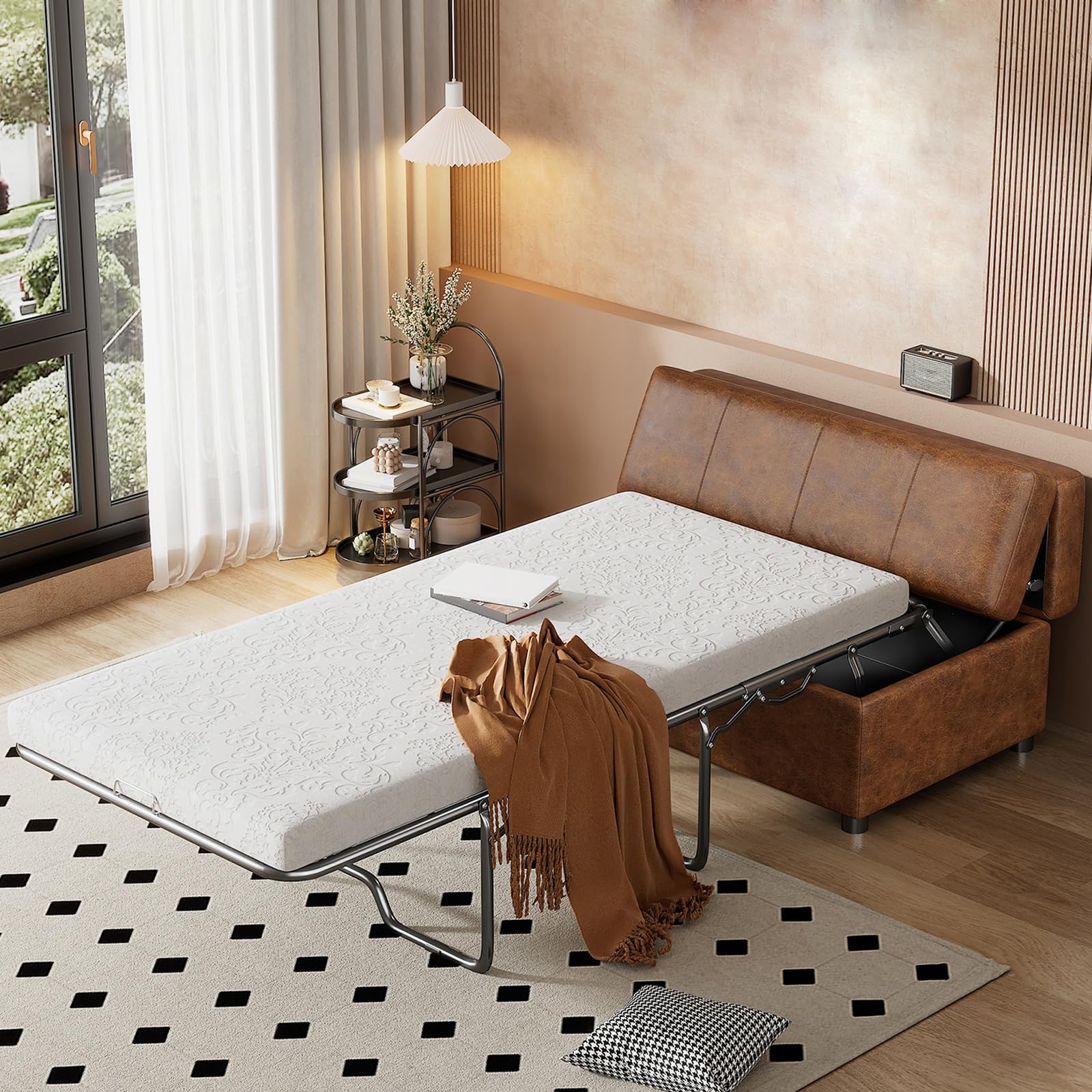 Amazon.com: CuisinSmart Folding Ottoman Bed,Pull Out Sofa Bed with Mattress,2 in 1 Convertible ...