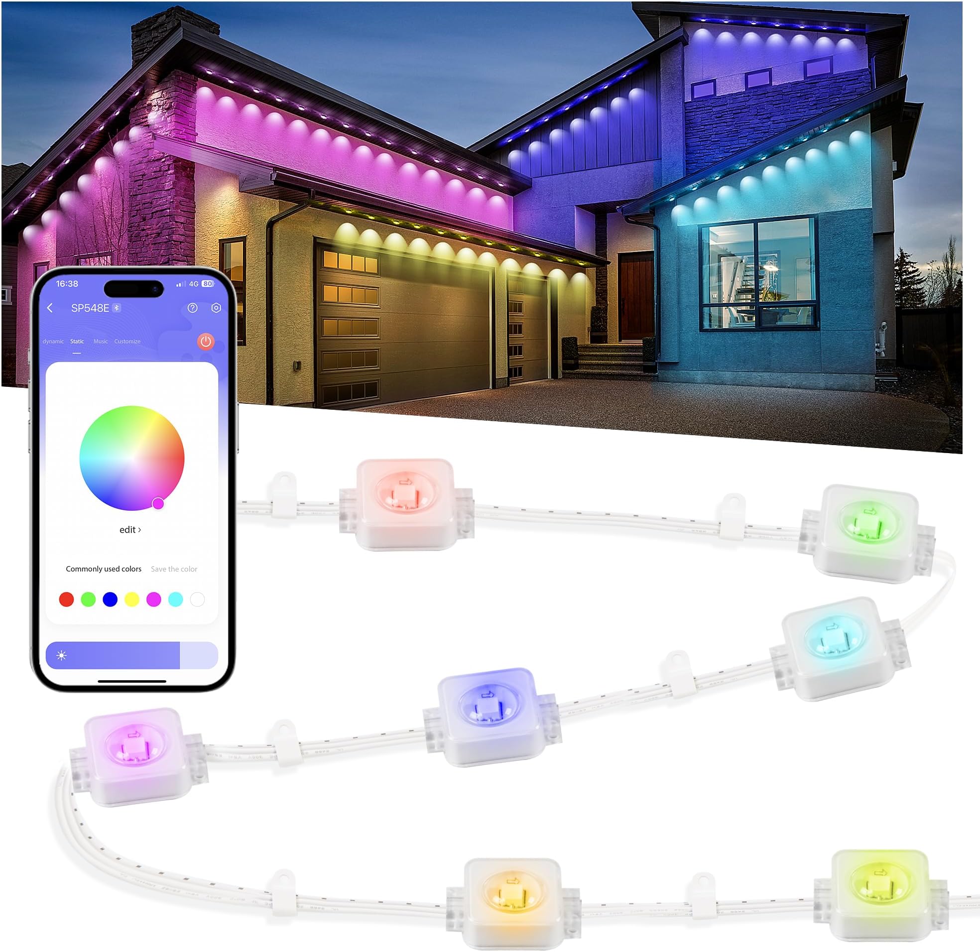Nexillumi Permanent Outdoor Lights for House, 100ft Smart RGB Outside ...