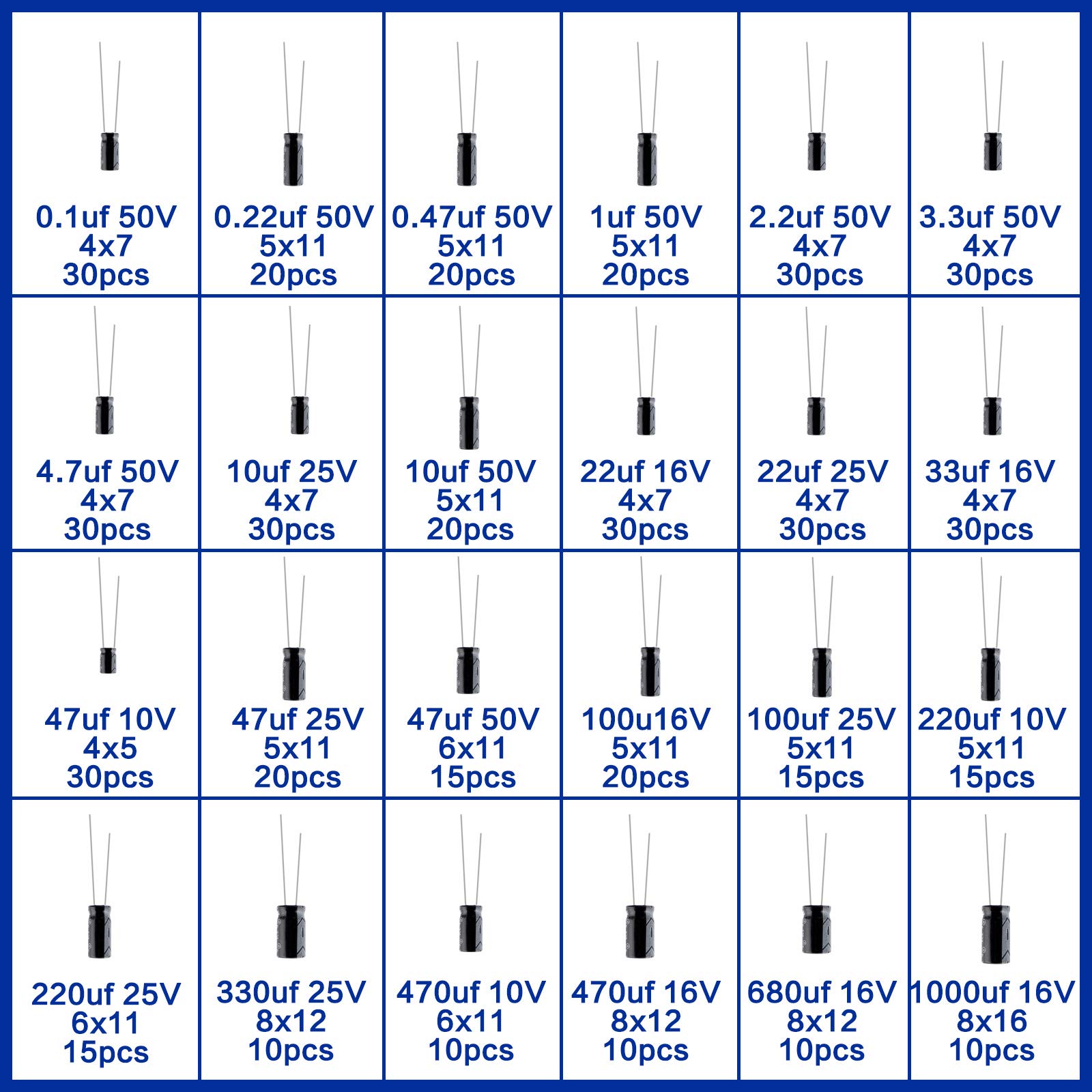 Snapklik.com : 24 Value 500pcs Aluminum Electrolytic Capacitor Kit ...