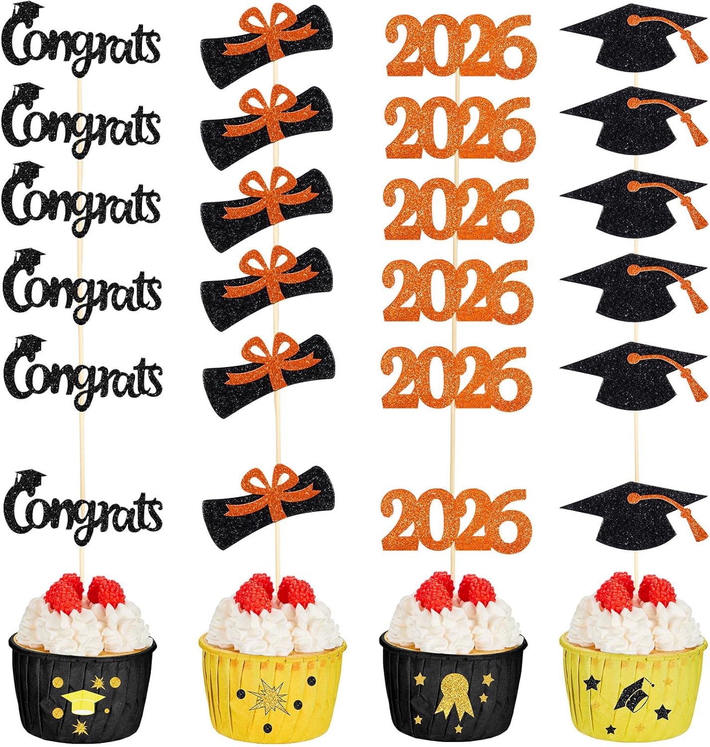 Amazon.com: Chinco 100 Pack 2026 Graduation Cupcake Toppers Glitter ...
