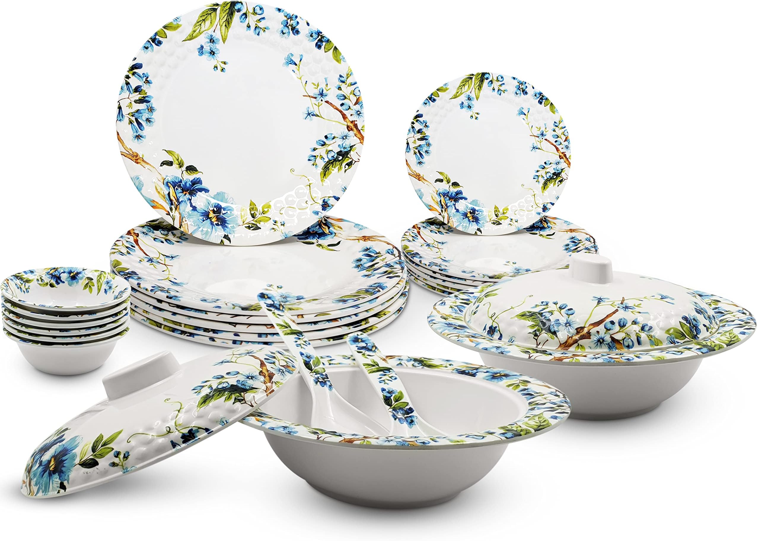 MILTON Melamine Floral Dinnerware Set 18-Pieces, Multicolour : Amazon ...