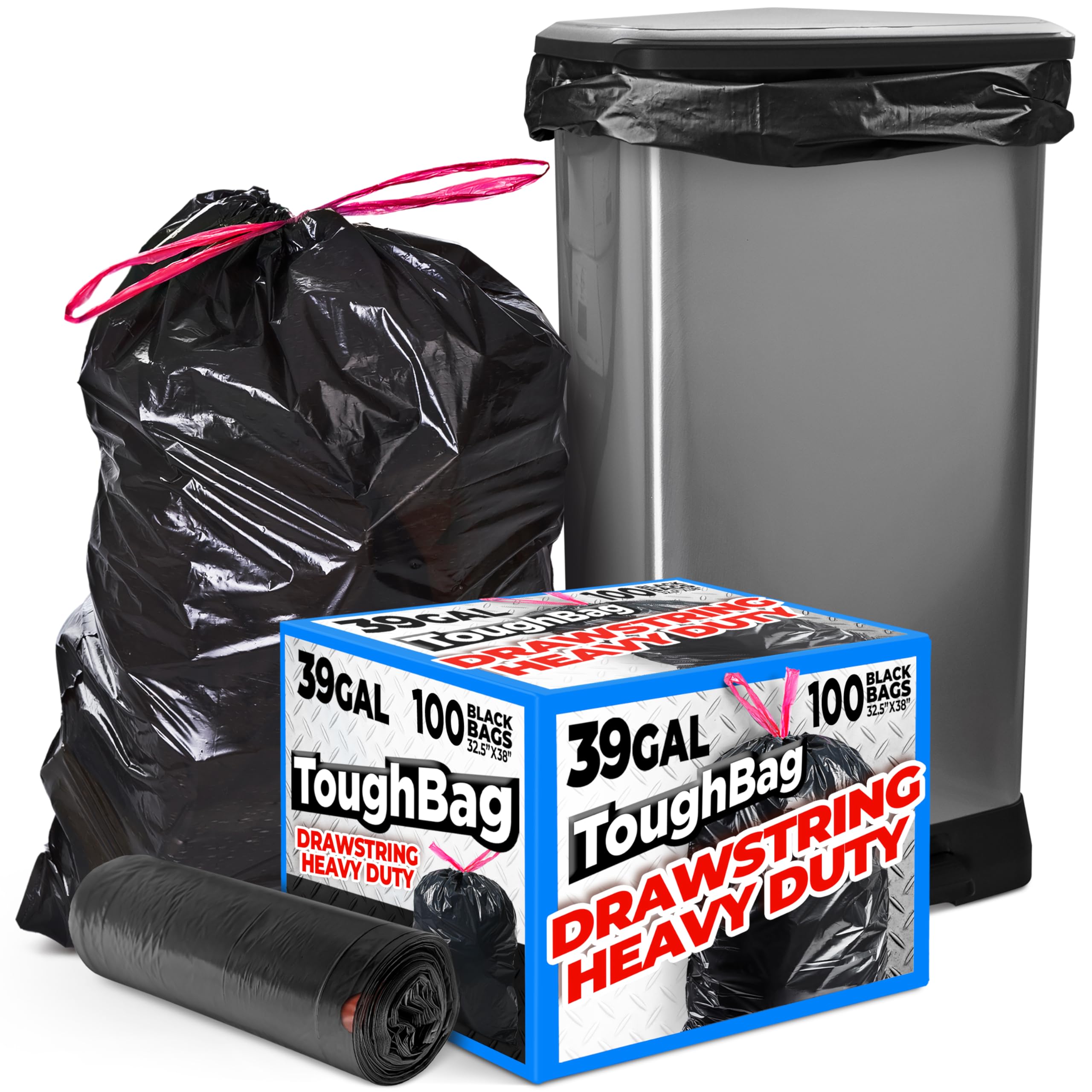 39 Gallon Trash Bags Heavy Duty Drawstring (100 Count) Lawn and Leaf ...
