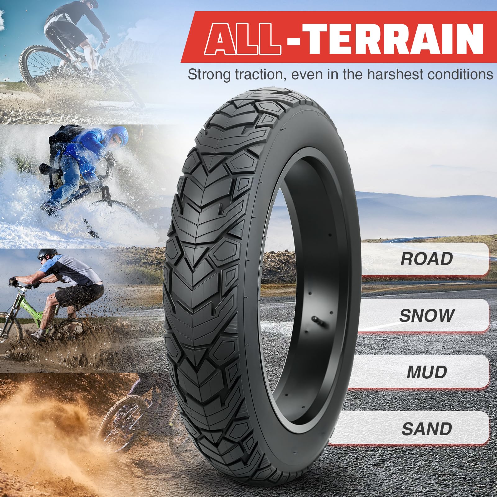 Snapklik.com : MEGHNA Fat Bike Tire 20 X 4.0 Inch Mountain Bike Fat Tire 20 Inch Deep Arrow ...