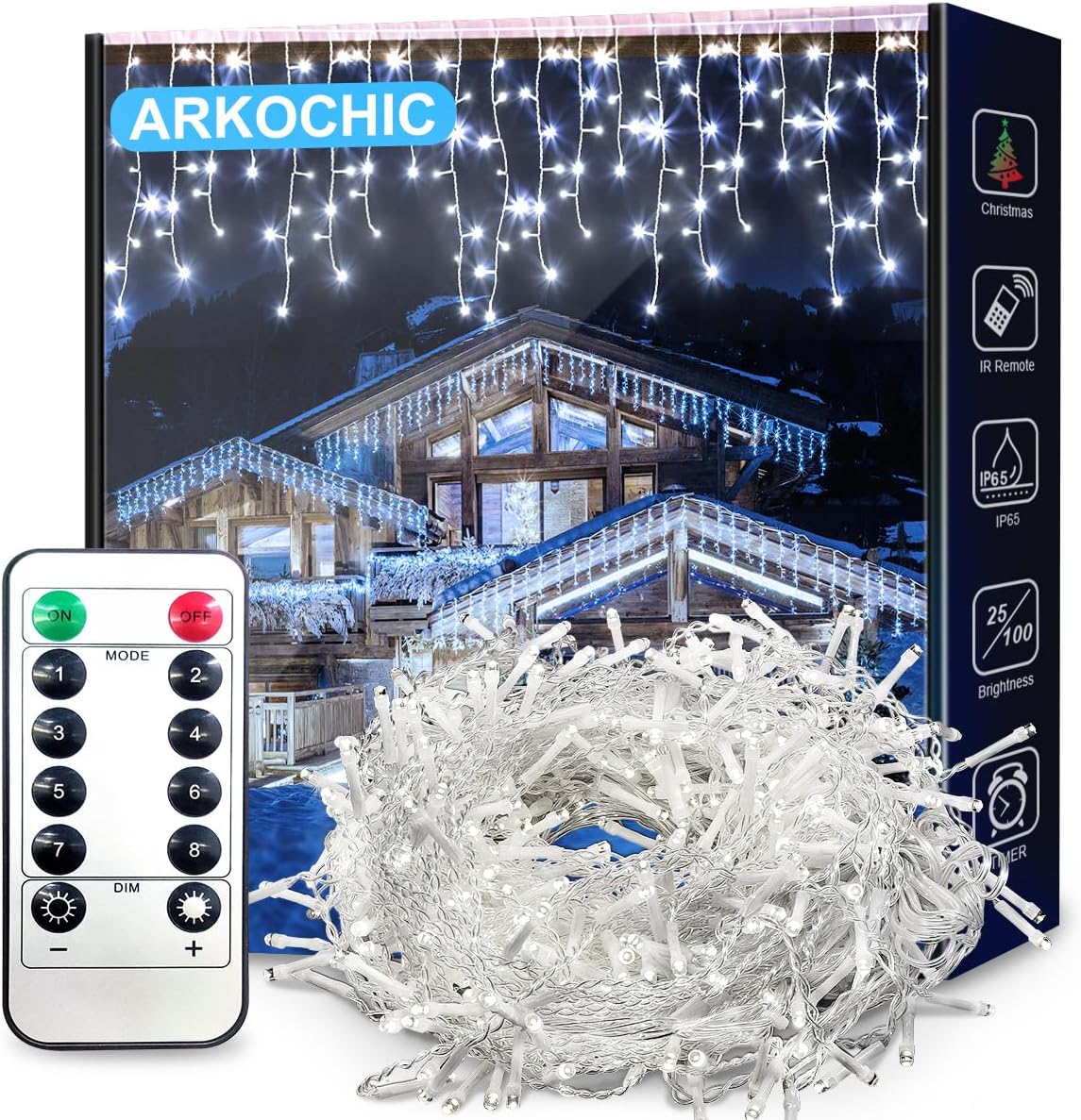 ARKOCHIC 10M Luci Natale Esterno Cascata, 400 LED Tenda Luminosa Bianco ...