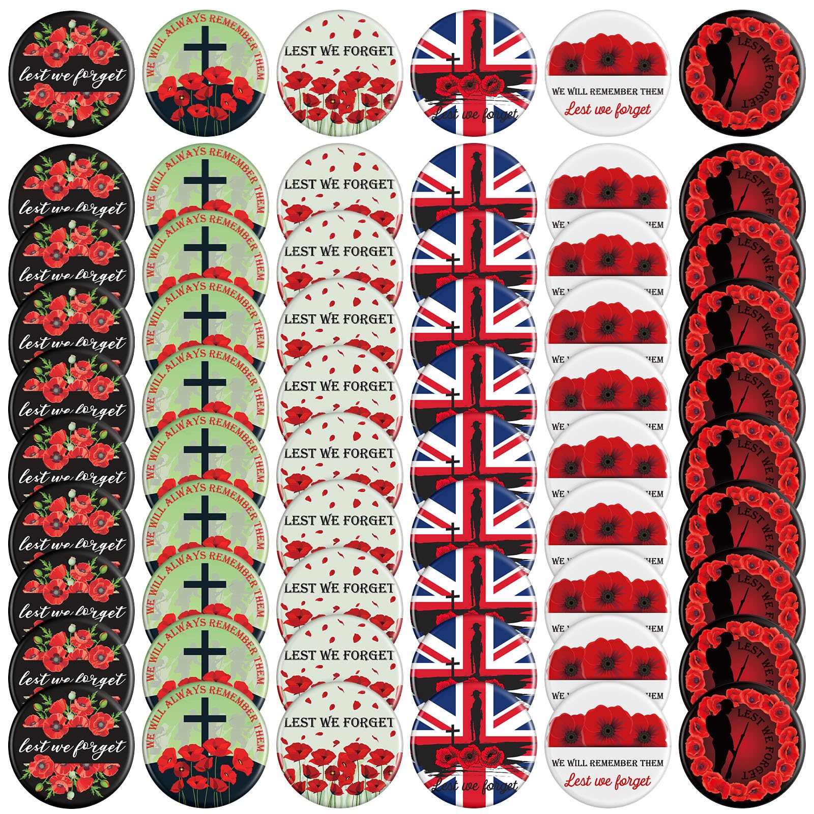 Haishell 60 Pcs Red Poppy Badges Brooch Pins for Remembrance Day Lest ...