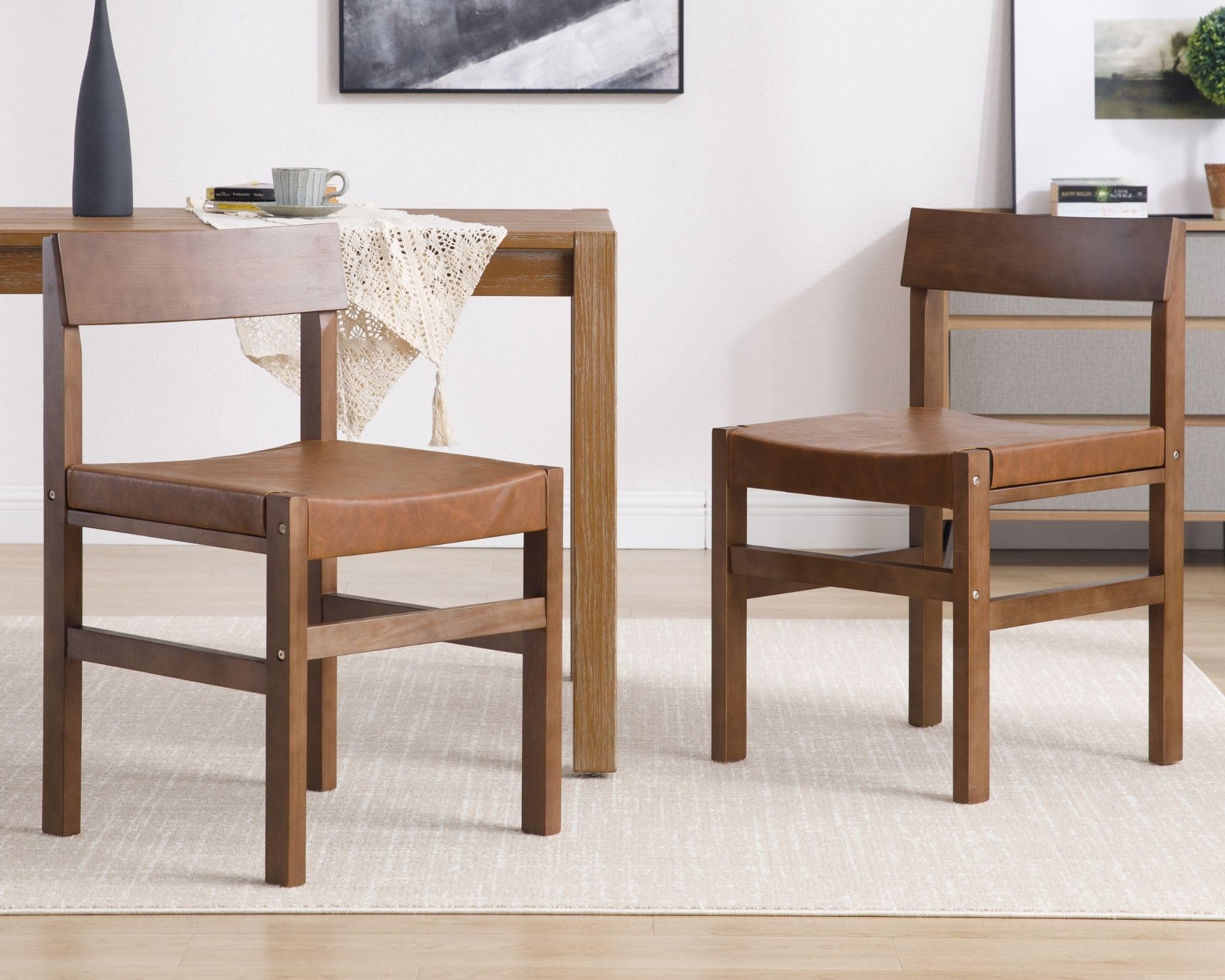 Amazon.com - HNY Modern Brown Dining Chairs Set of 2, Mid Century Solid ...