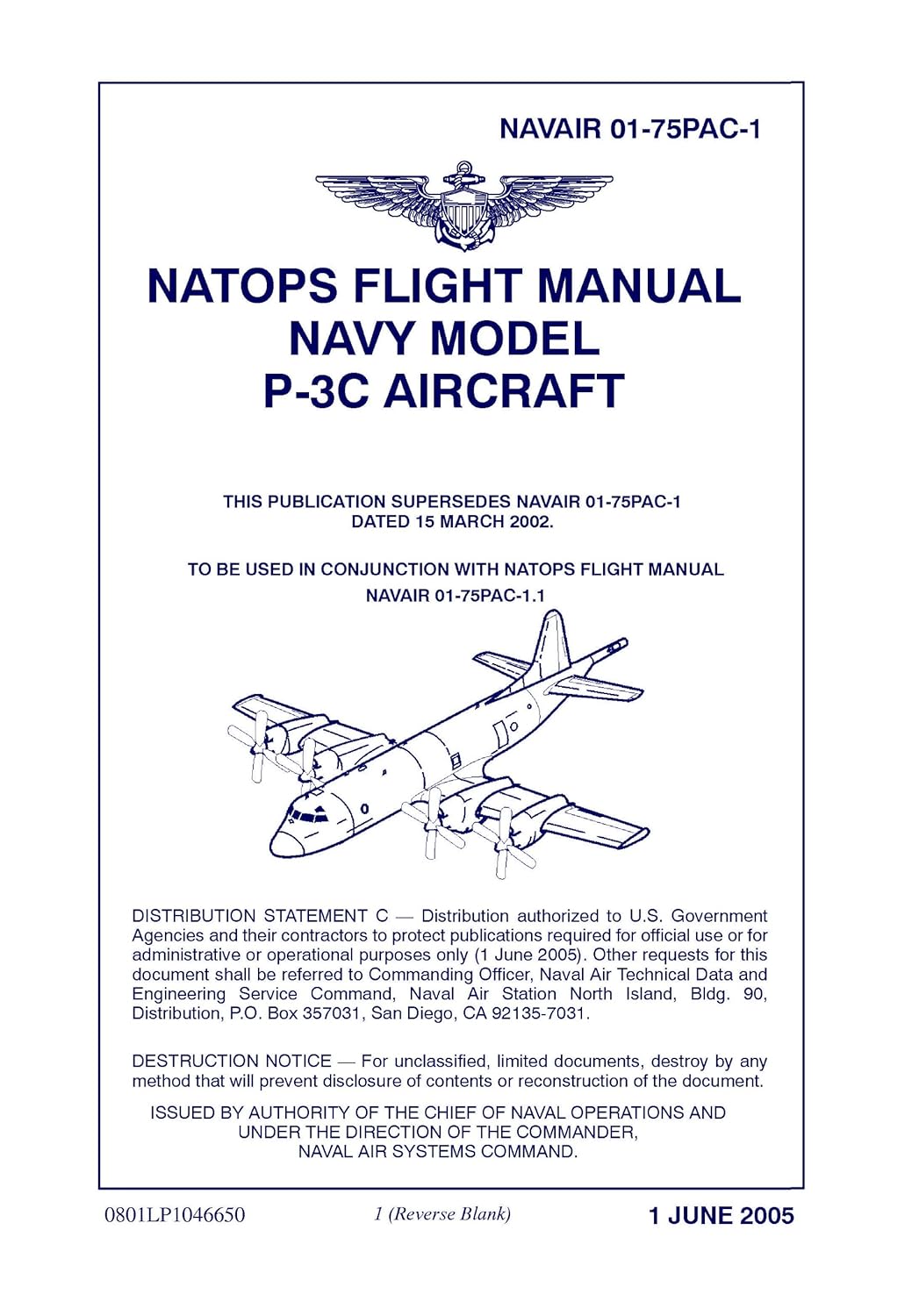 NATOPS P-3C Aircraft Flight Manual 01-75pac-1 [loose Leaf Edition ...