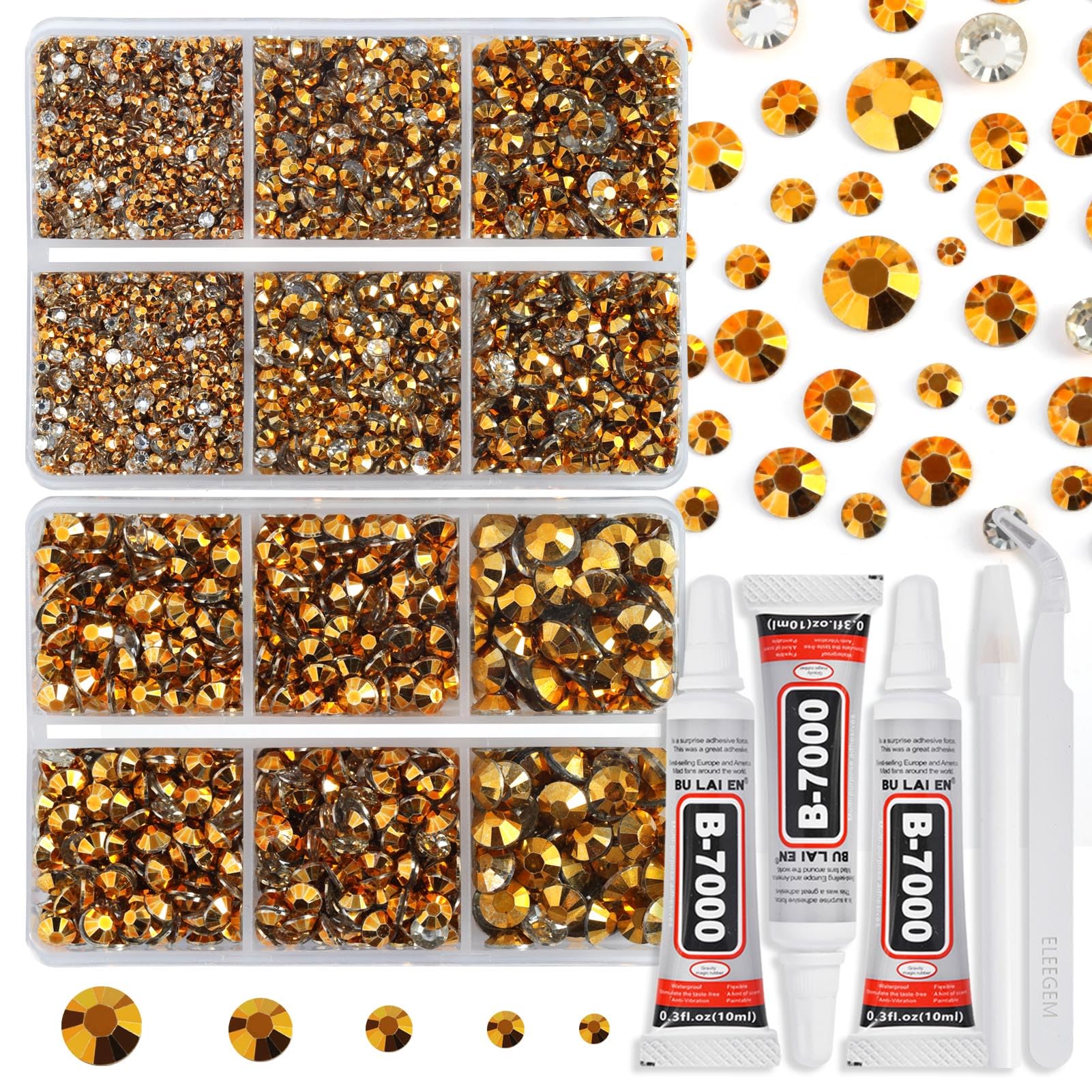 Amazon.com: ELEEGEM Resin Rhinestones Kit for Crafts,8400 pcs Gold ...