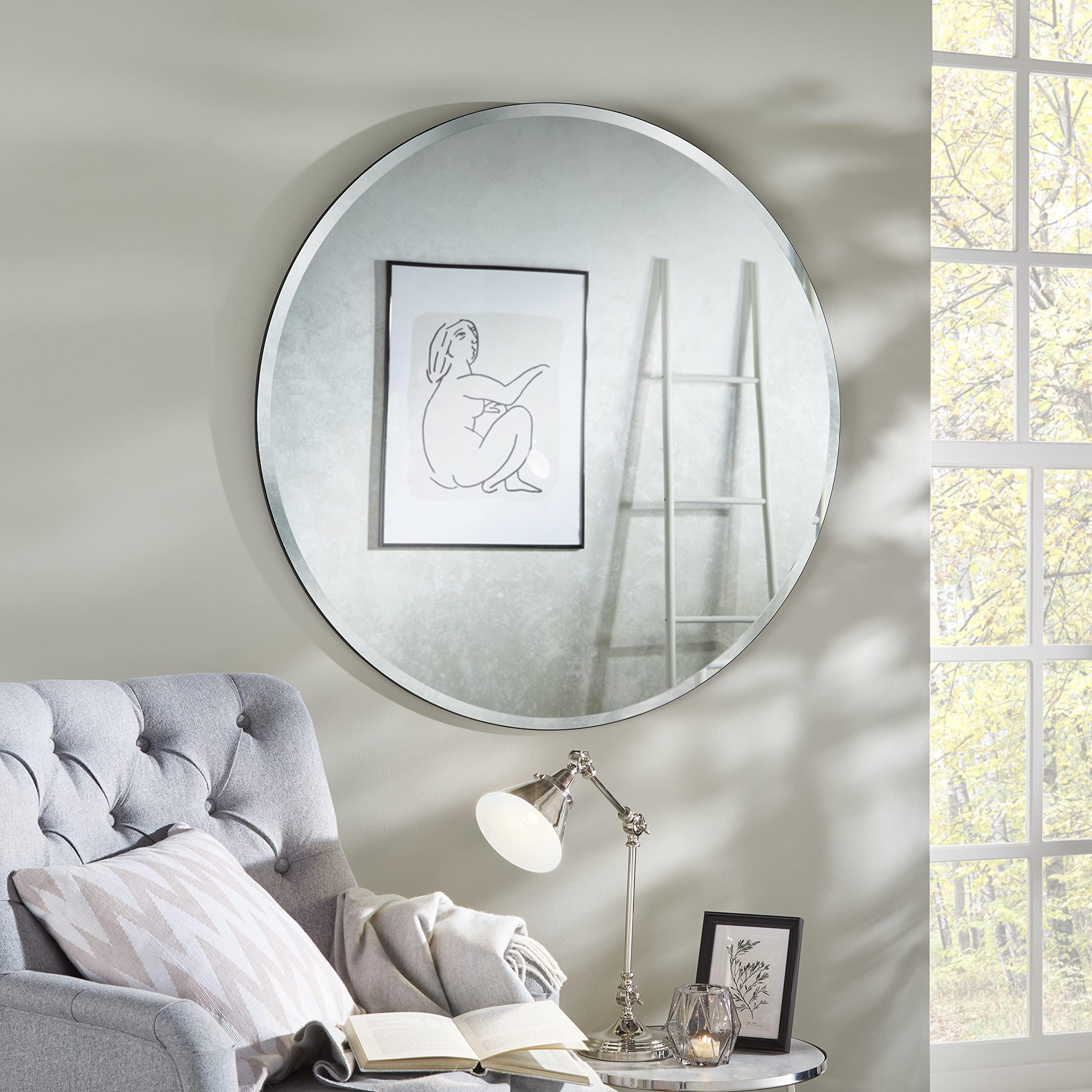Large Round Bevelled Edge Mirror 100cm : Amazon.co.uk: Home & Kitchen