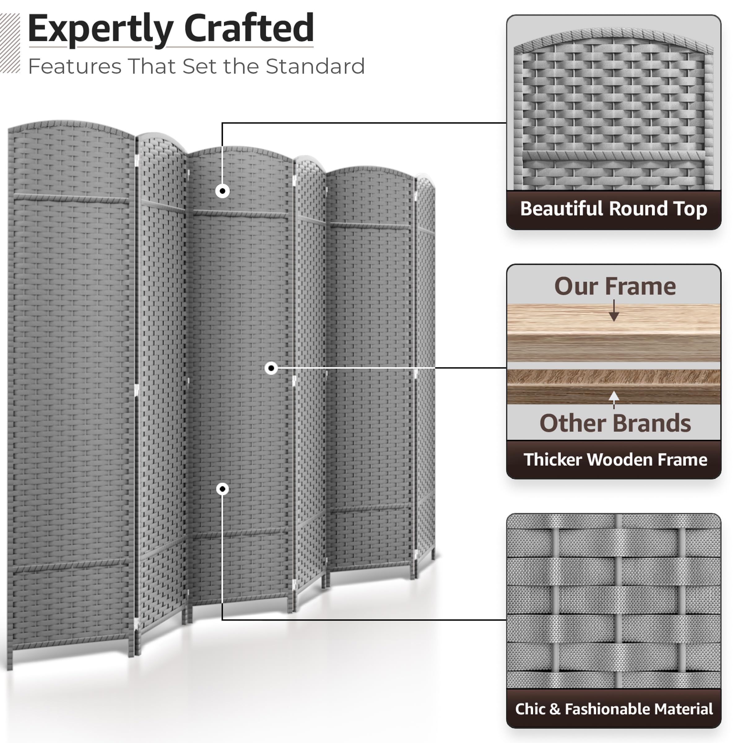 Snapklik.com : 6 Panel Room Divider 6 Ft. Tall - Privacy Screen, Extra ...