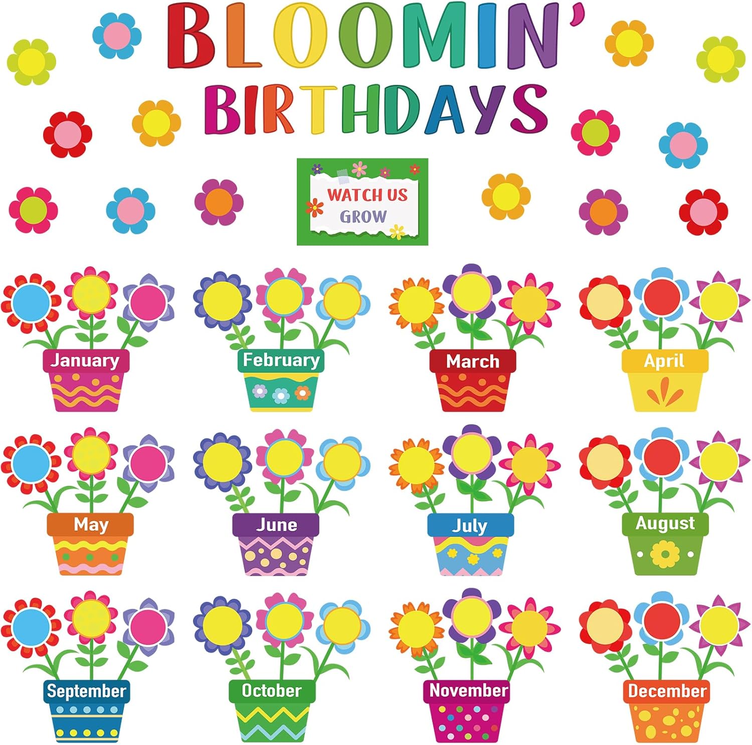 Amazon.com: Harloon 92 Pcs Flowers Birthday Bulletin Board Set ...