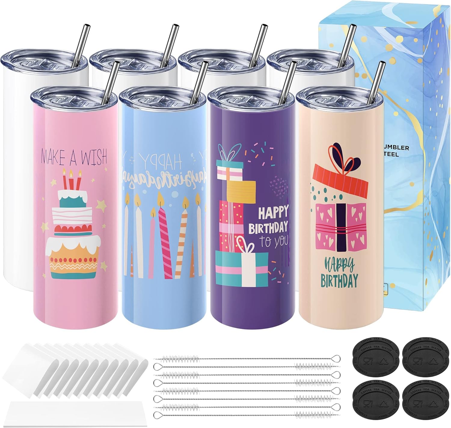 Hiipoo 8 Pack Sublimation Tumblers bulk 20 oz Straight Skinny with ...