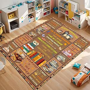 Amazon.com: Book Rug, Reading Rug for Library Room, Classroom Rug ...