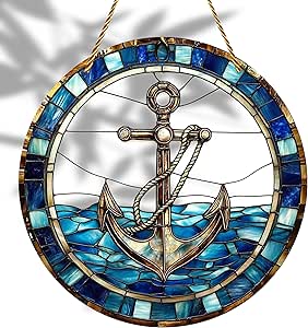 Amazon.com : 8x8 inch Charming Nautical Anchor Acrylic Stained Glass ...